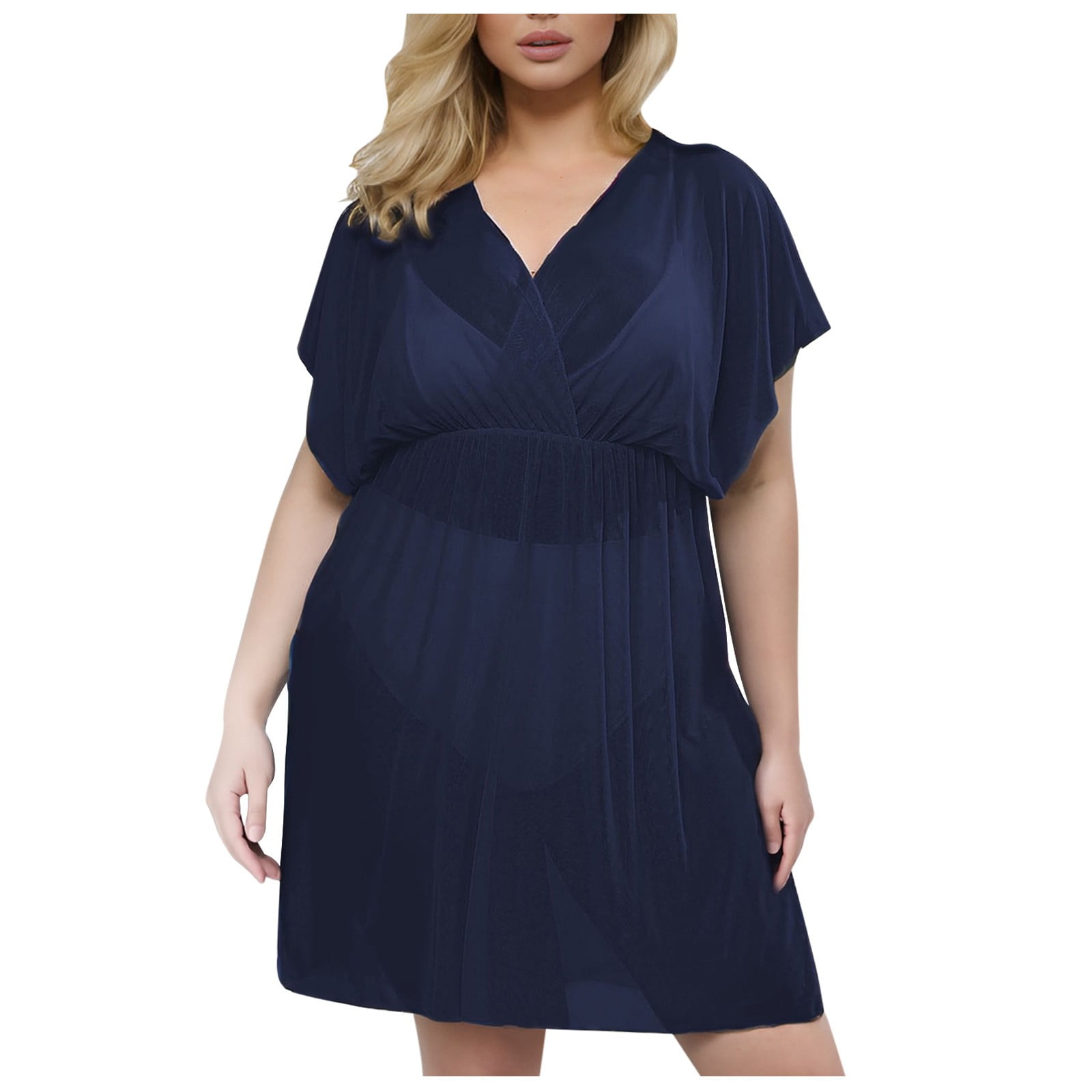 OSOLU Solid Color Ladies Blouses Plus Size Women Sexy Skirt Deep V Slit ...