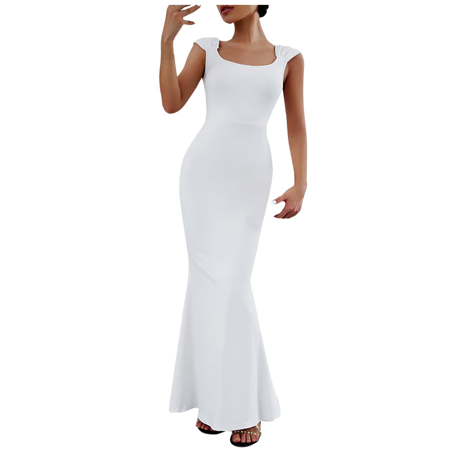 OSOLU Solid Color Ladies Slim Sexy Square Neck Knit Dress Leisure ...