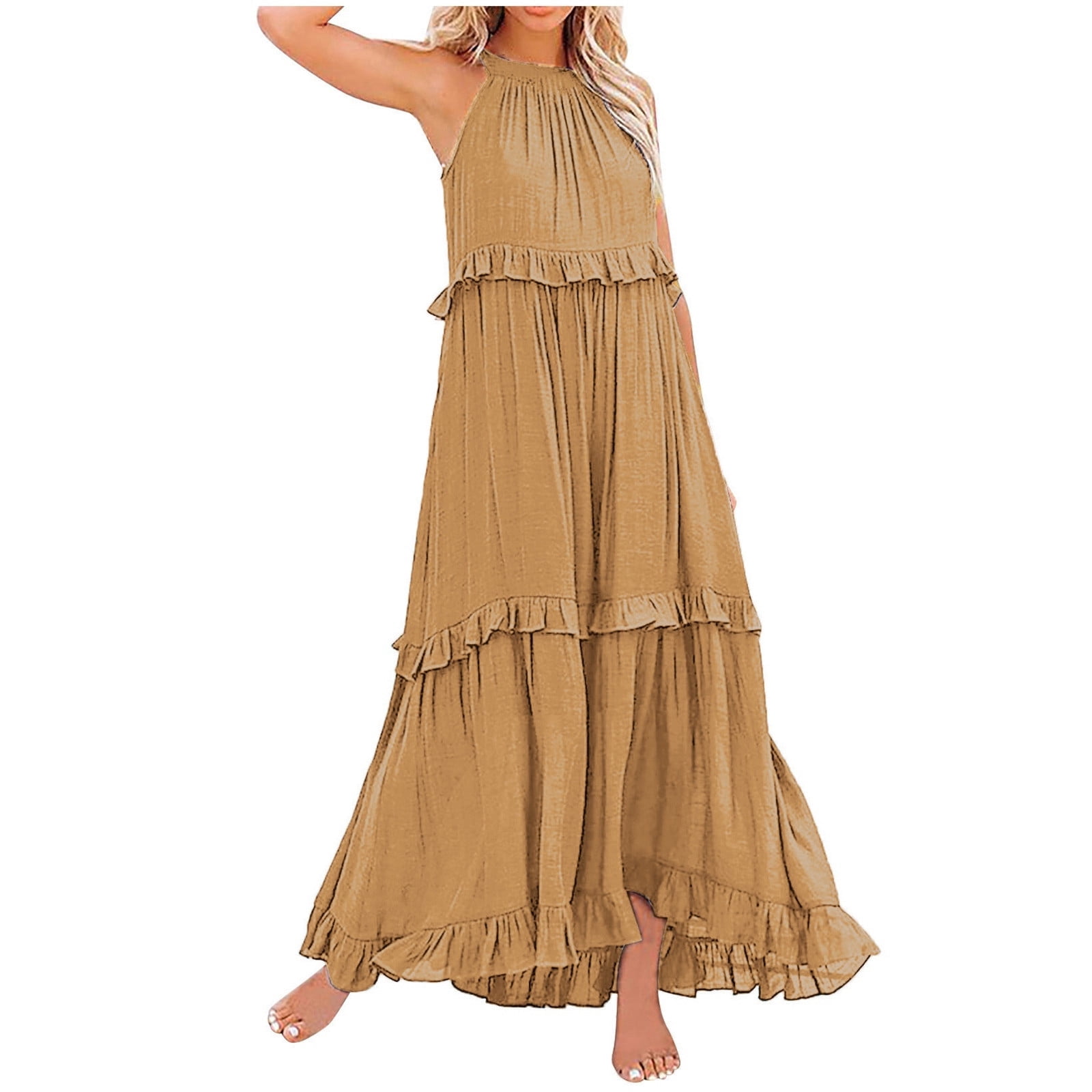 OSOLU Solid Color Long Summer Dresses For Women 2025 Sleeveless Maxi ...