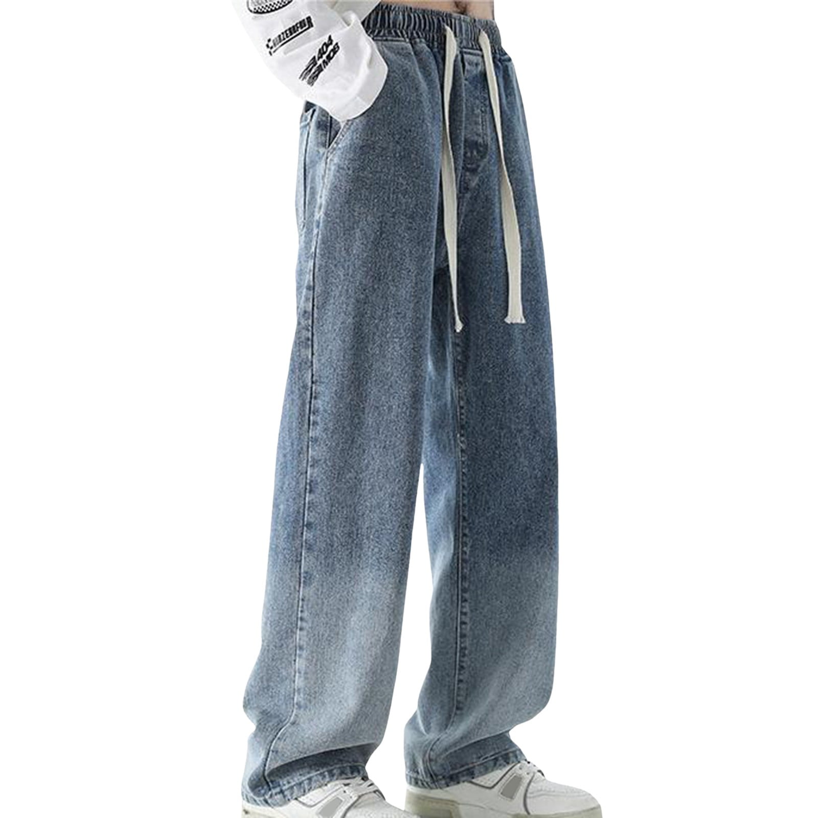 OSOLU Solid Color Men Gradient Jeans Casual Loose Straight Leg Wide Leg ...