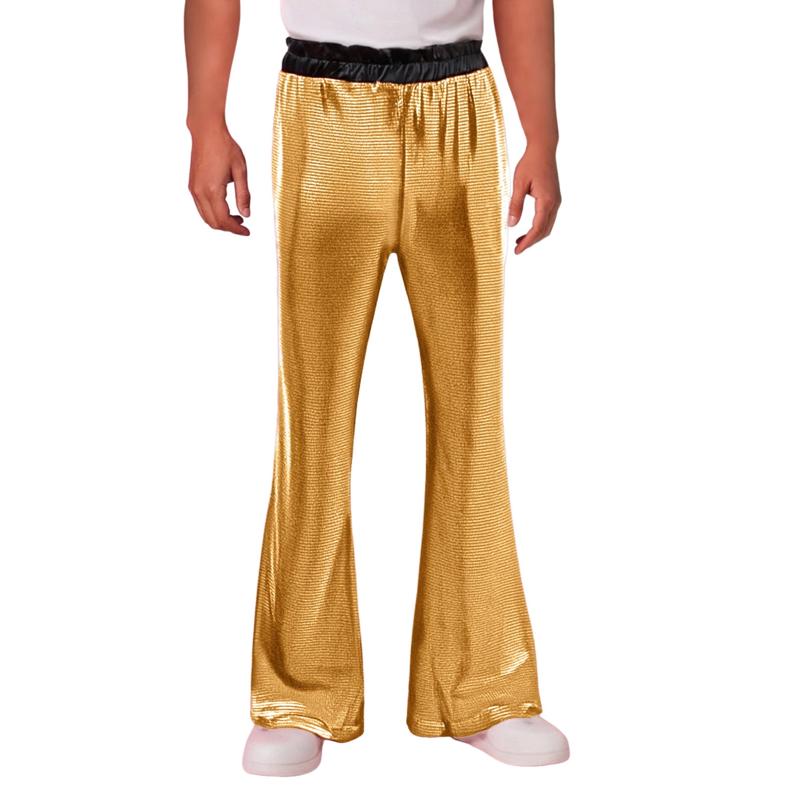 OSOLU Solid Color Men's Cozy Pants High Waisted Flare Pants Shiny ...
