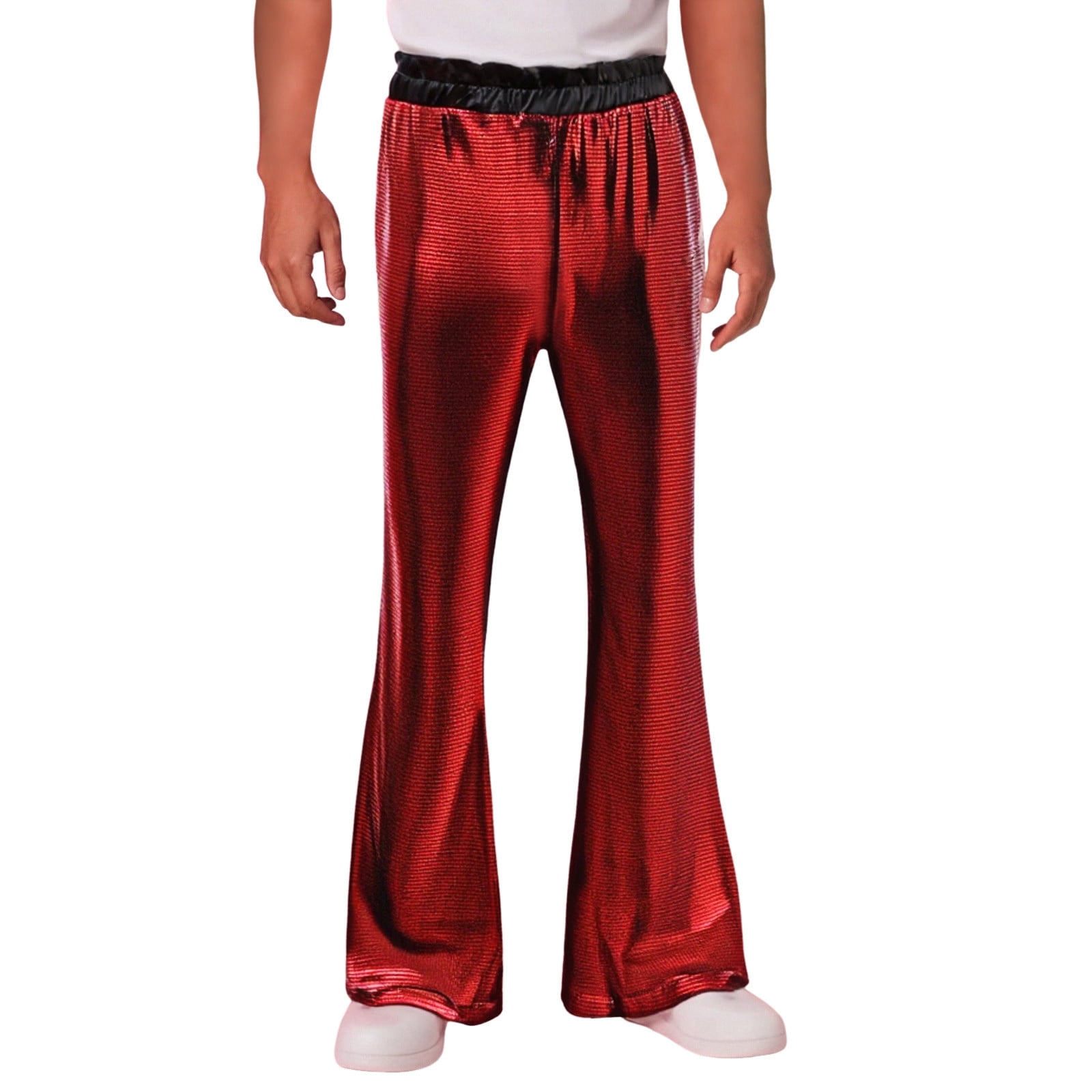 OSOLU Solid Color Men's Cozy Pants High Waisted Flare Pants Shiny ...