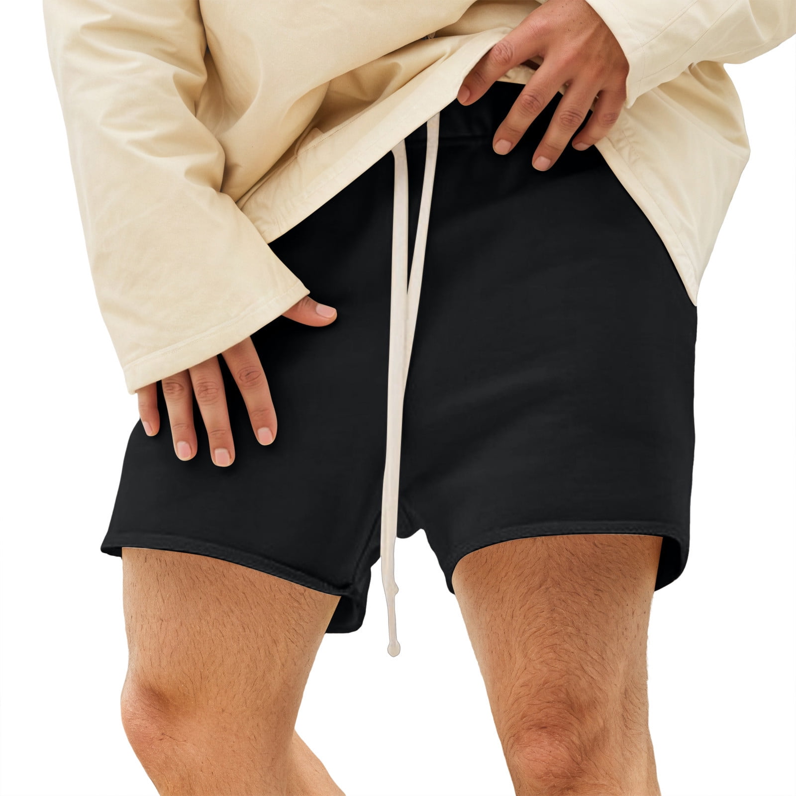 OSOLU Solid Color Men's Cozy Shorts Summer Loose Fit Washed Hem ...