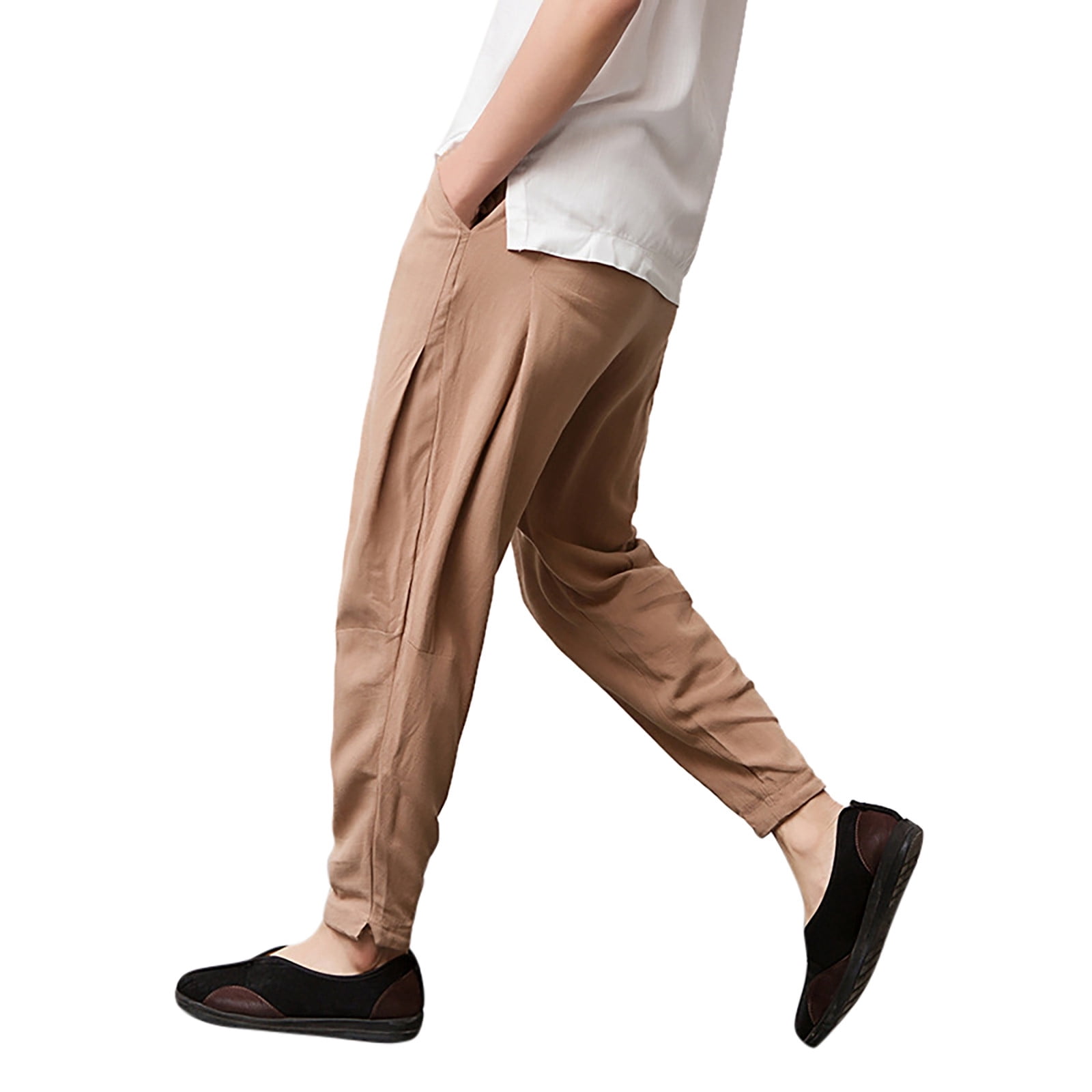 OSOLU Solid Color Men's Summer Fall Linen Casual Pants Cotton Pants ...