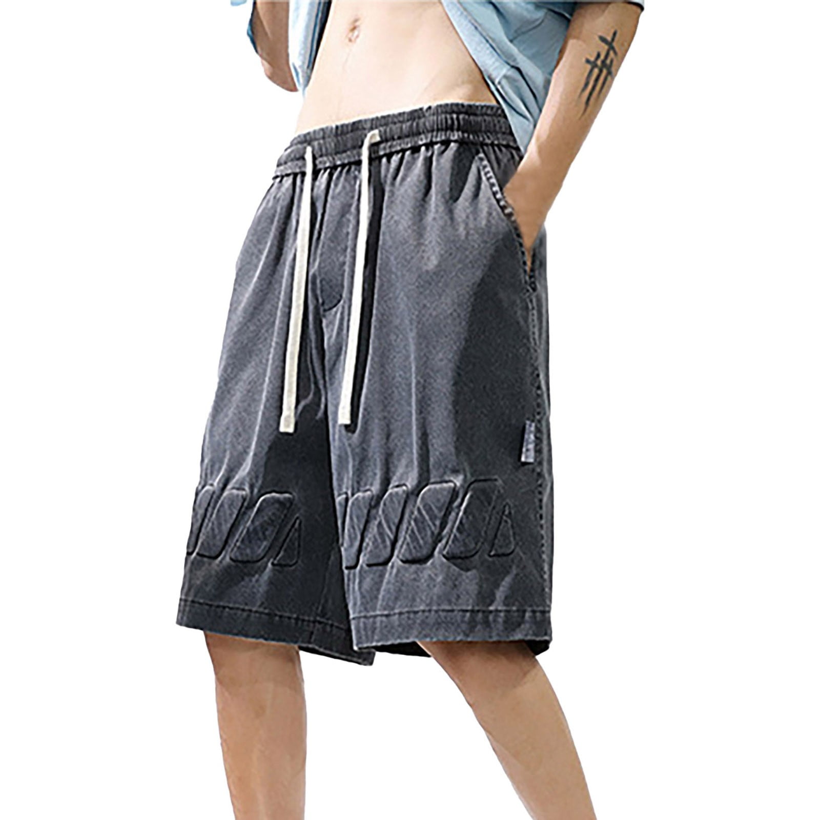 OSOLU Solid Color Men's Summer New Casual Shorts Knee Length Loose Fit ...