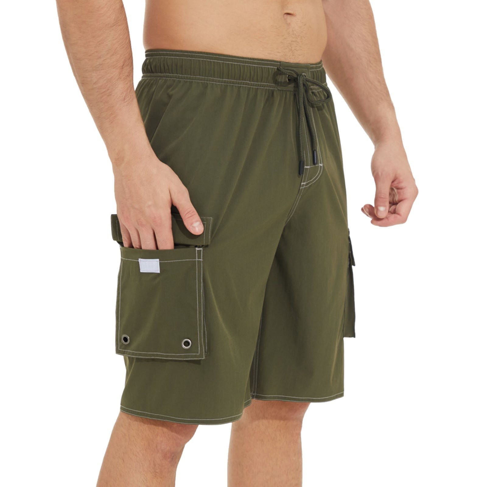 OSOLU Solid Color Men's Swimwear For Active Slim Fit Green Swim Trunks ...