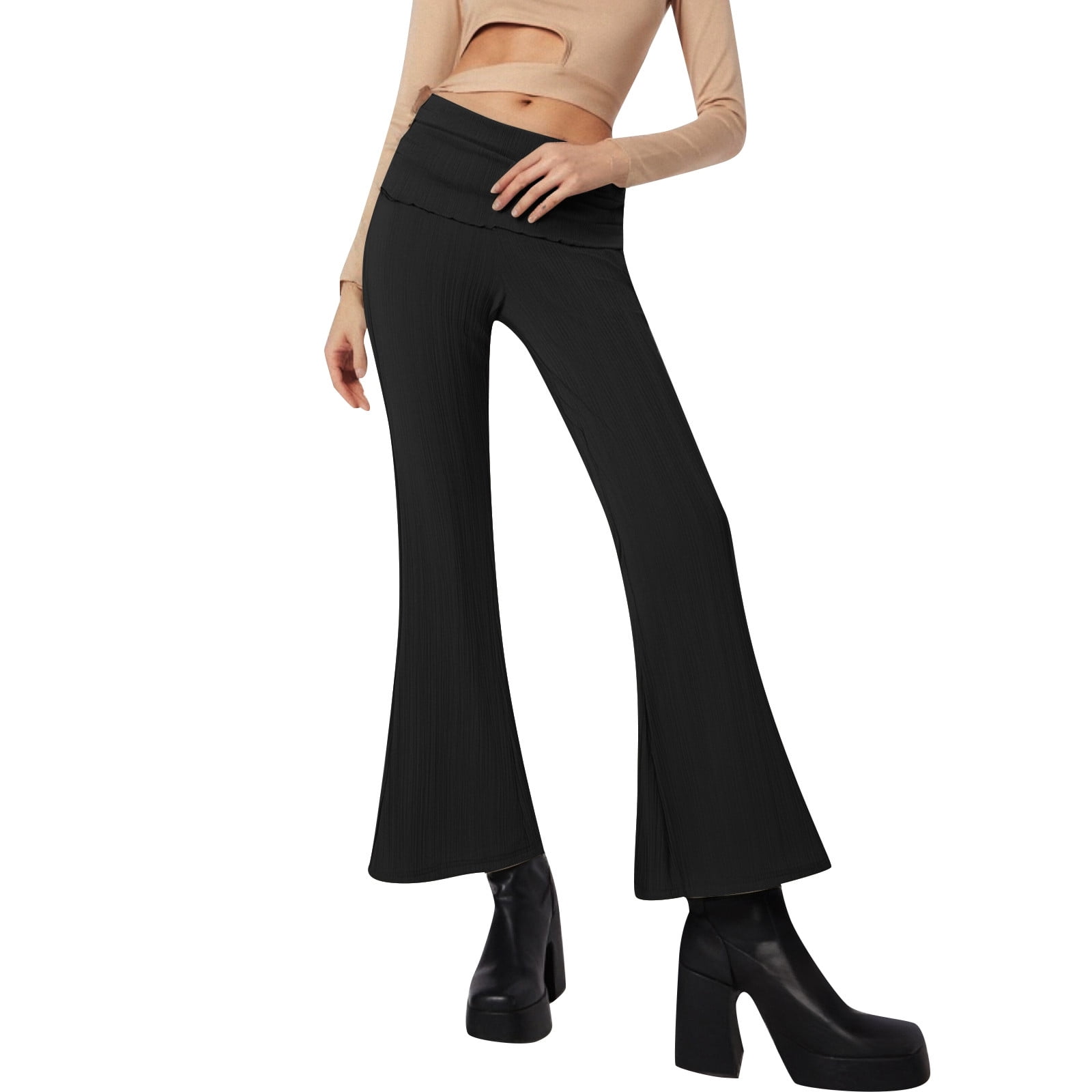 OSOLU Solid Color The New Women Sweet Are Pleated Waistbanded Flared Pants With A Slim Fit Slim ...