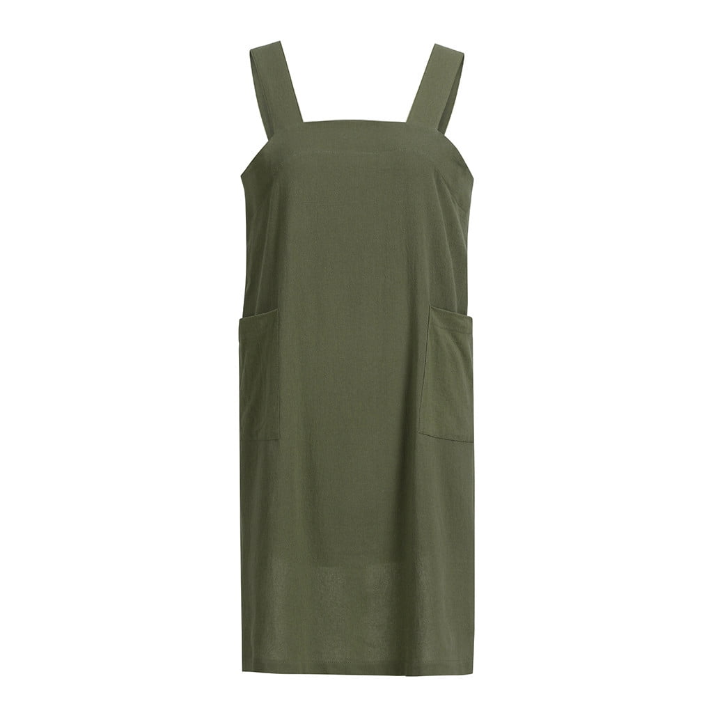 OSOLU Solid Color Pinafore Apron Work Women Cotton Dress Garden ...