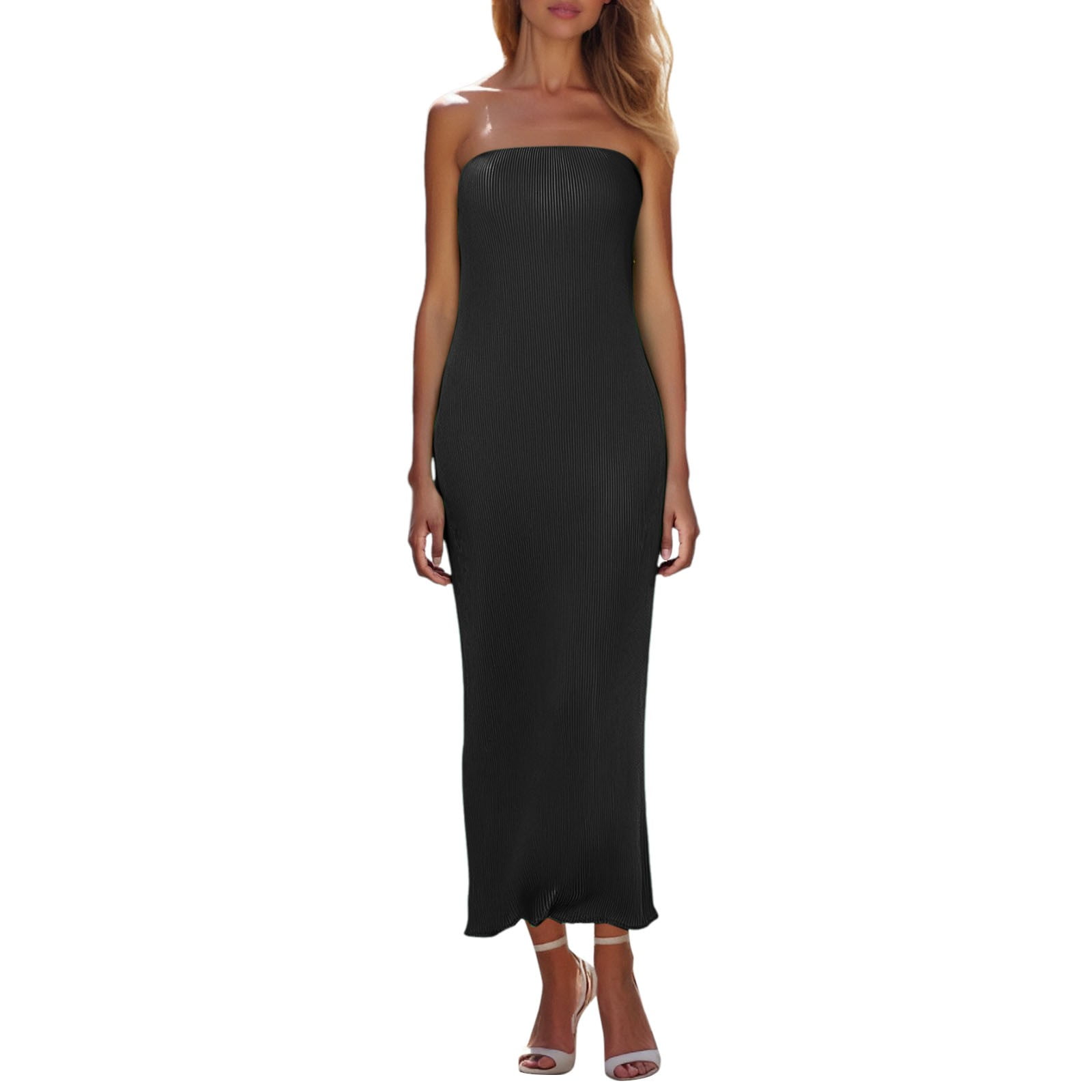 OSOLU Solid Color Sexy Women Strapless Tube Long Dresses Off Shoulder ...