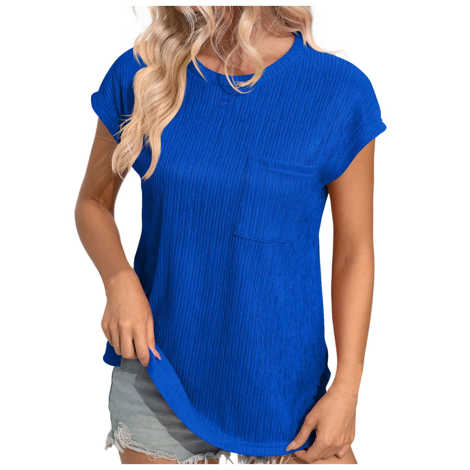 OSOLU Solid Color Sleeve Shirt Tops For Women Trendy Crew Neck Blouse ...