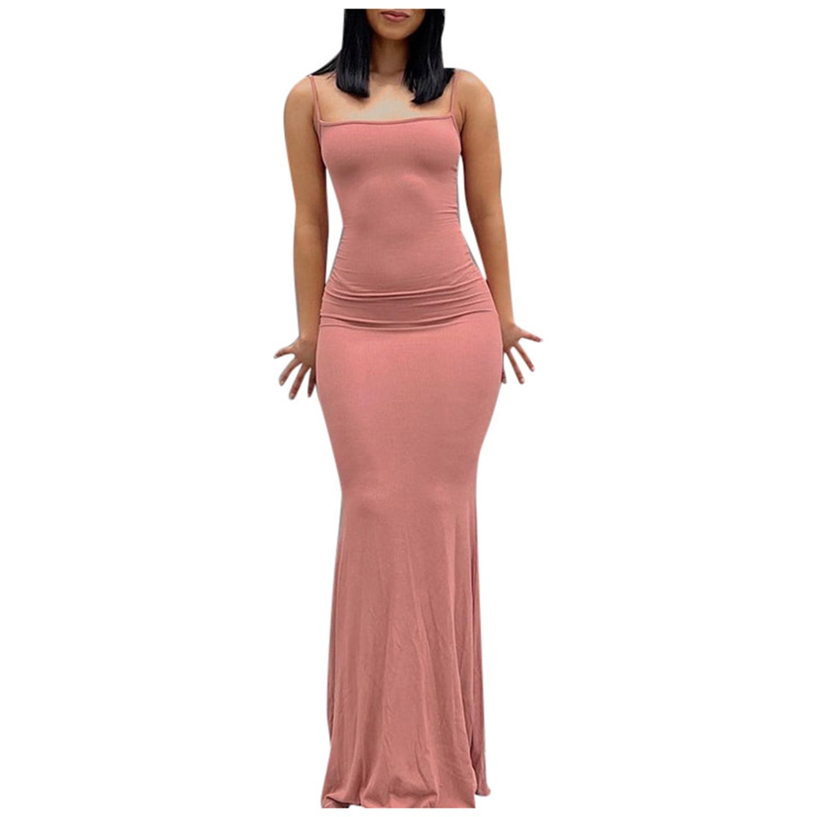 OSOLU Solid Color Slim Fit Sleeveless Bodycon Dress For Women Casual ...