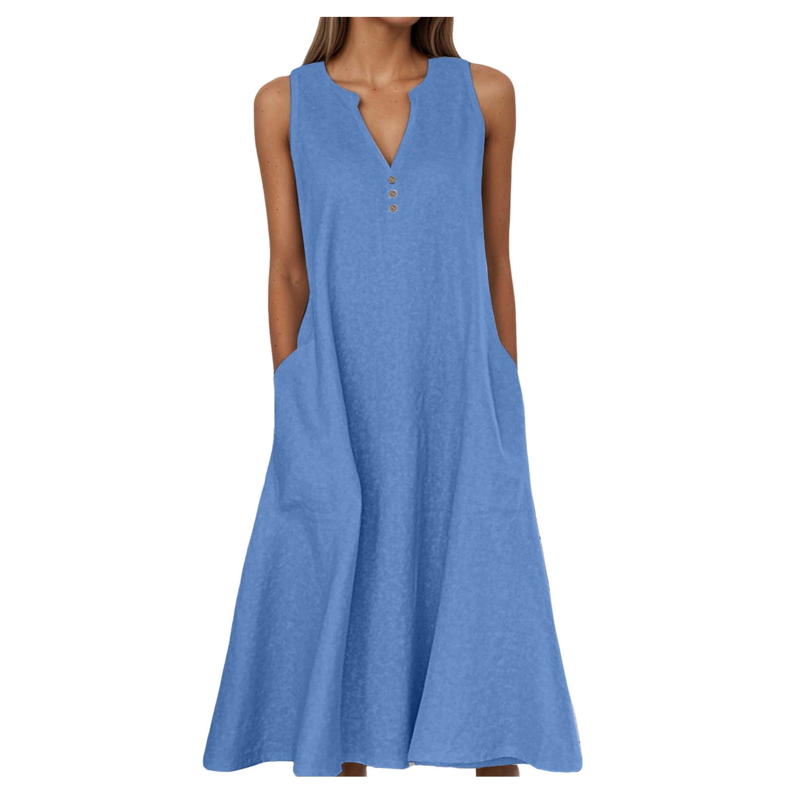 OSOLU Solid Color Summer Dresses For Women Casual Sleeveless Linen ...