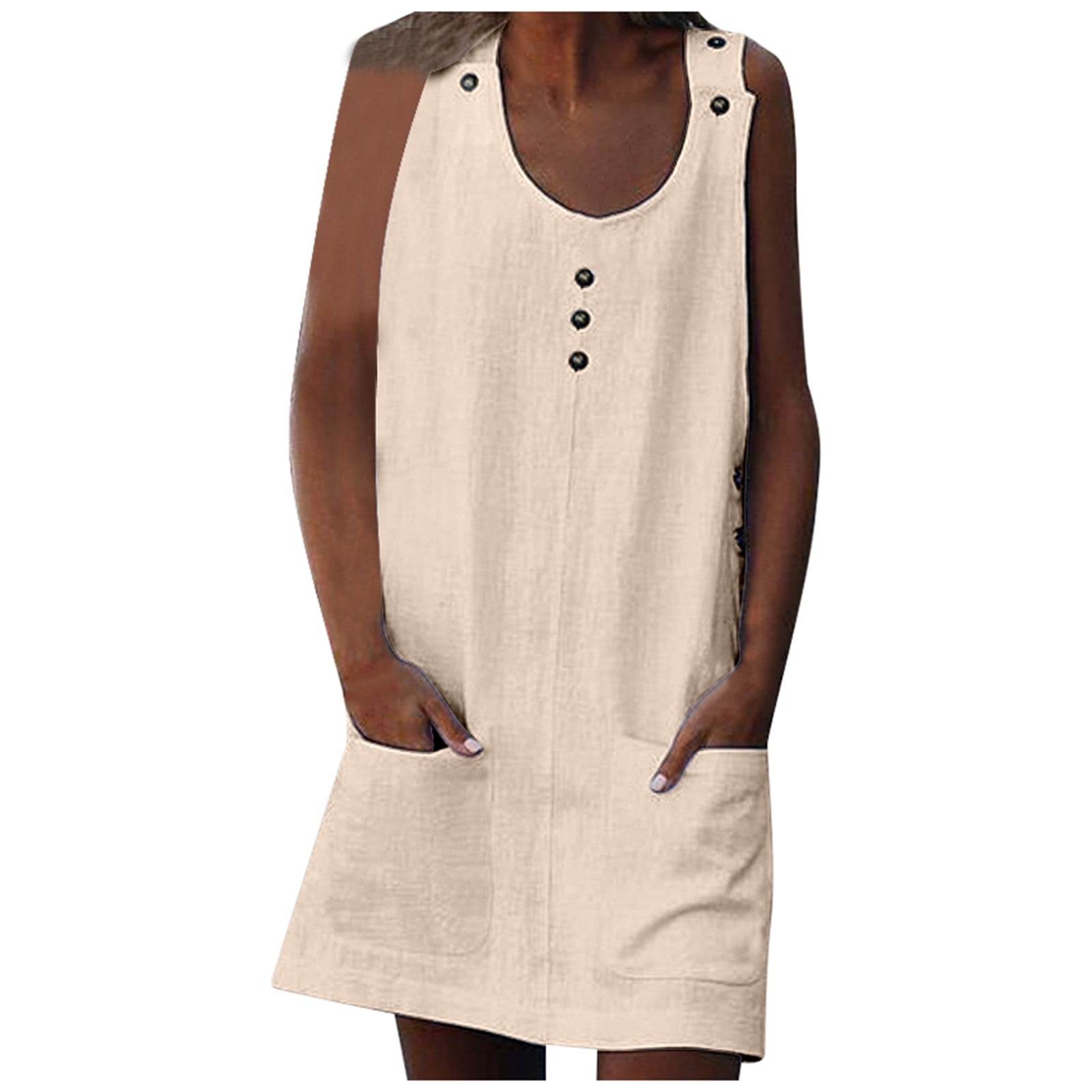 OSOLU Solid Color Summer Women Button Front Dress With Pockets ...