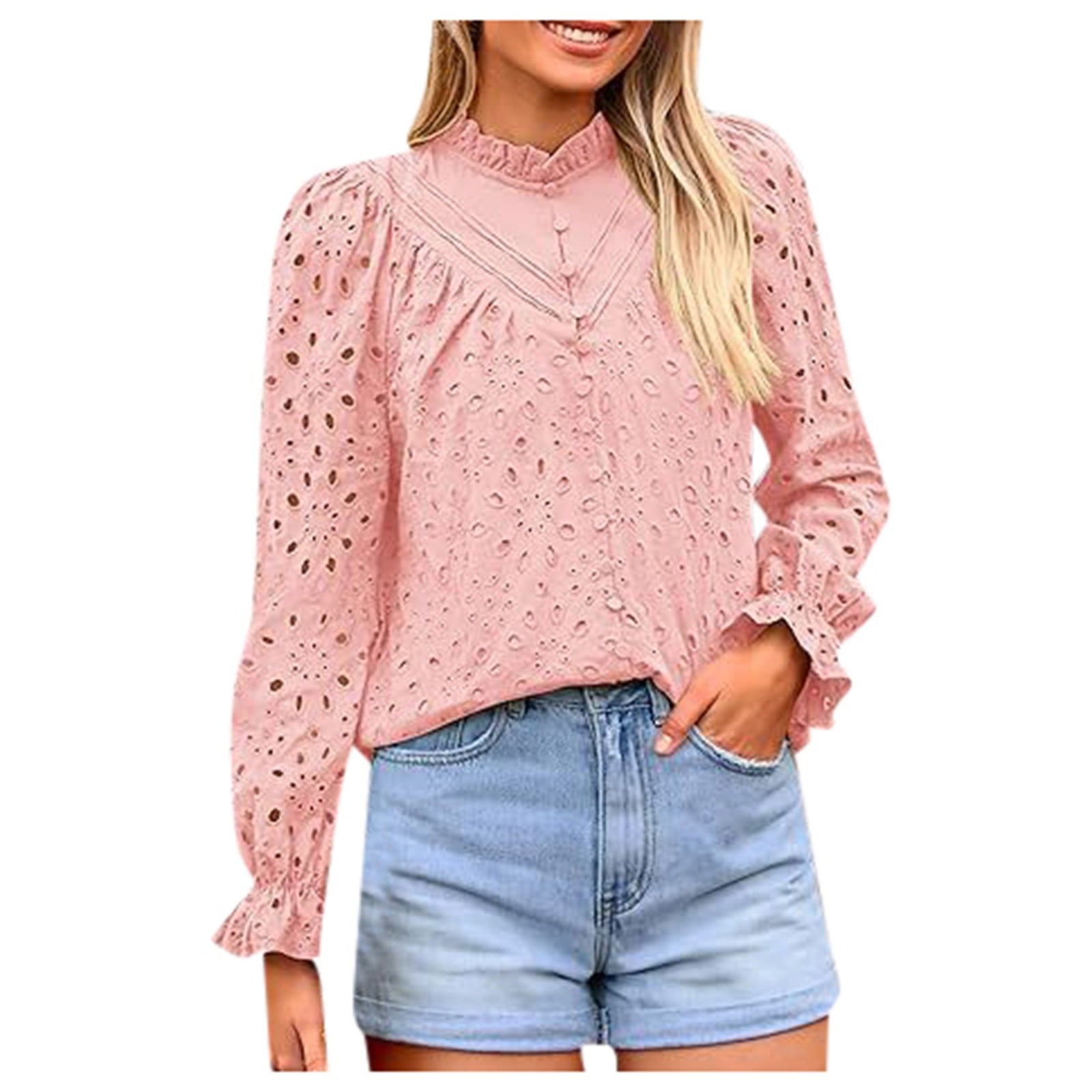 OSOLU Solid Color Women Autumn Tops Fashion Trumpet Long Sleeve Casual ...