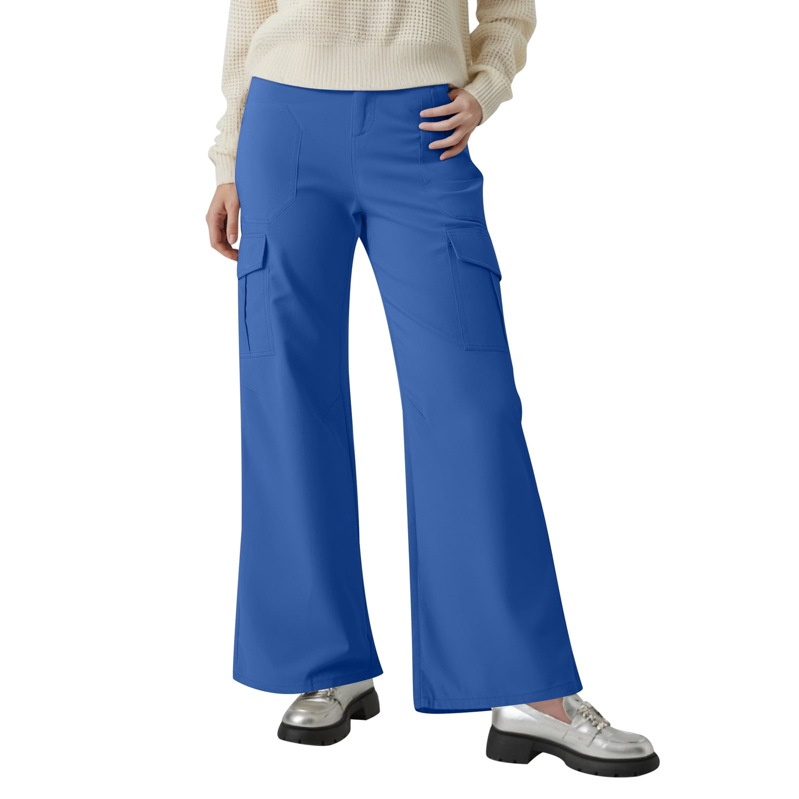 OSOLU Solid Color Women Cargo Hiking Pants High Waisted Wide Leg Water Resistance Lightweight ...