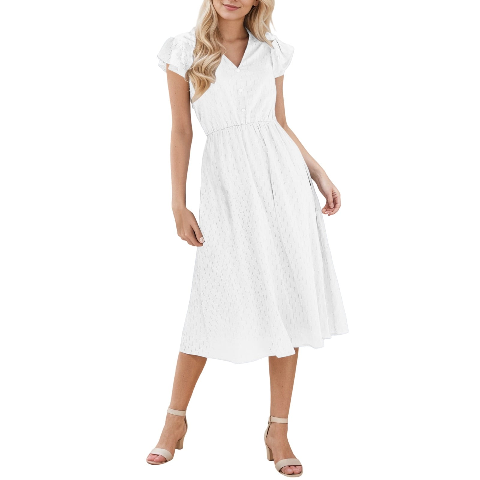 OSOLU Solid Color Women Casual Dress V-Neck High Waist Design For Everyday Wear For Home Outings ...