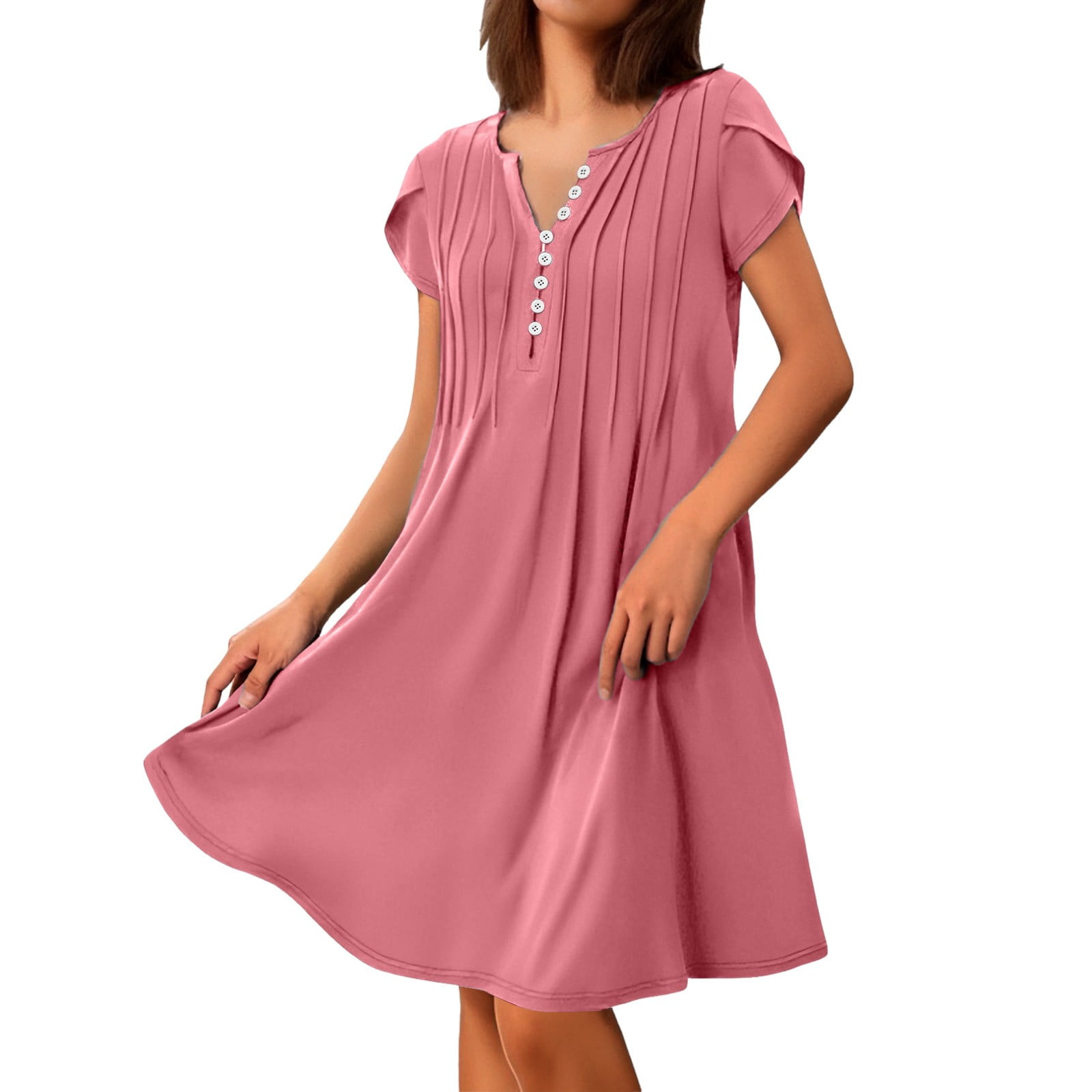 OSOLU Solid Color Women Casual Dresses Short Sleeve Summer Dresses Boho ...