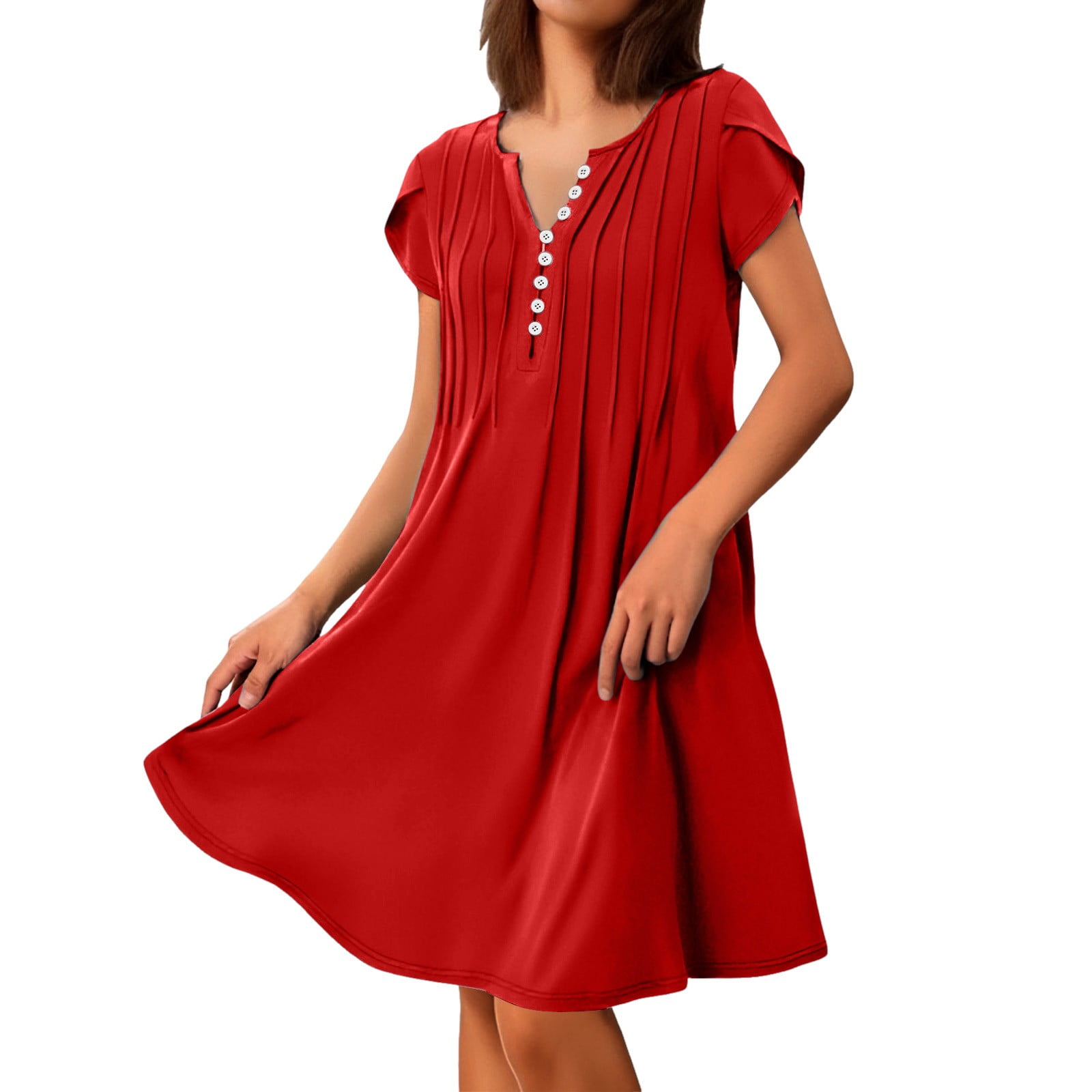 OSOLU Solid Color Women Casual Dresses Short Sleeve Summer Dresses Boho ...
