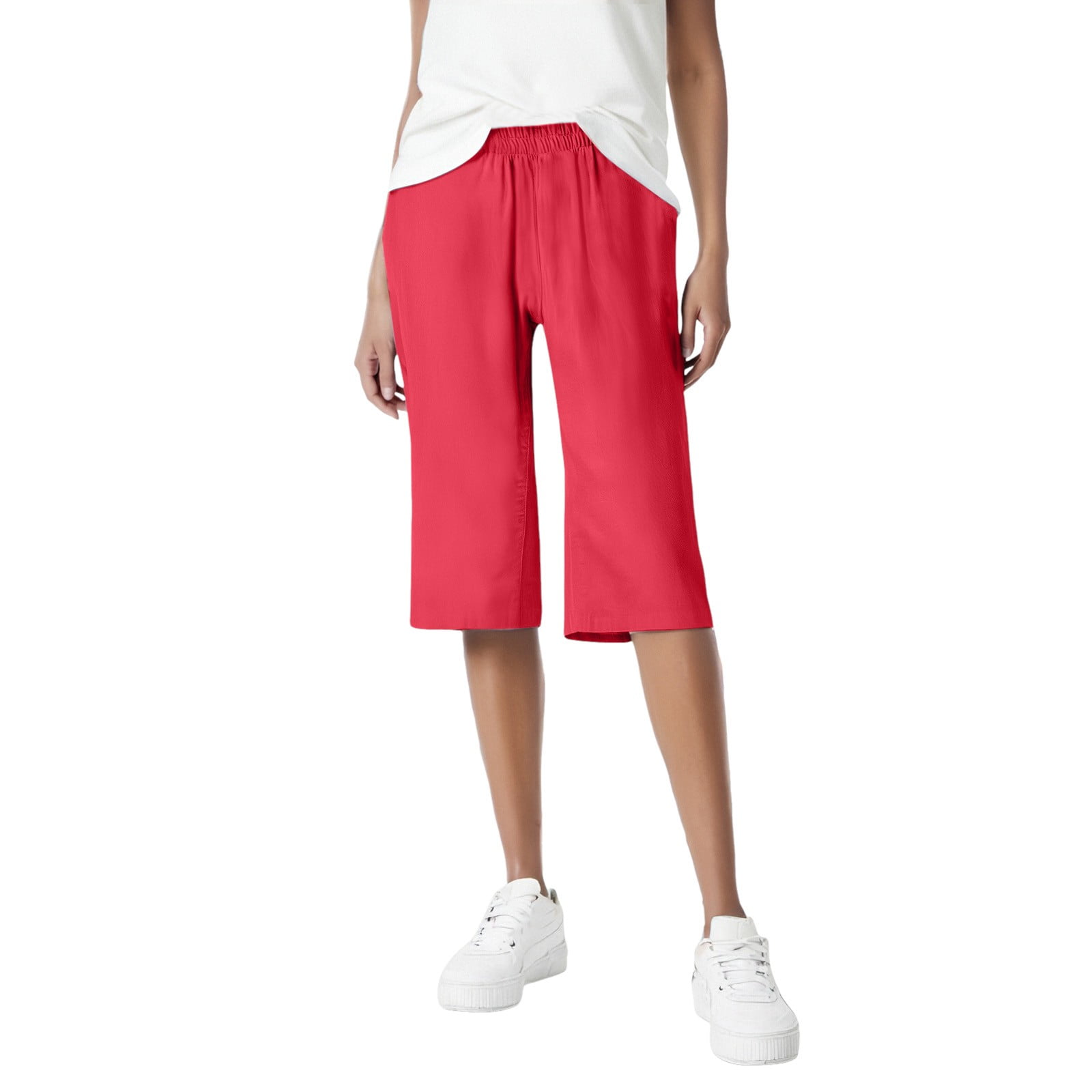 OSOLU Solid Color Women Cozy Linen Baggy Pants With Elastic Waist Relax ...