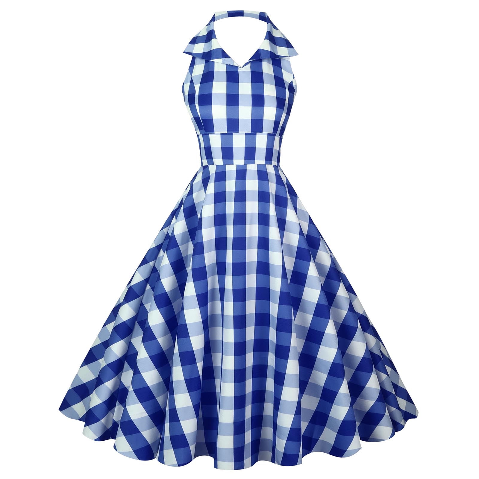 OSOLU Solid Color Women Elegant Retro Rockabilly Vintage Swing Dress ...