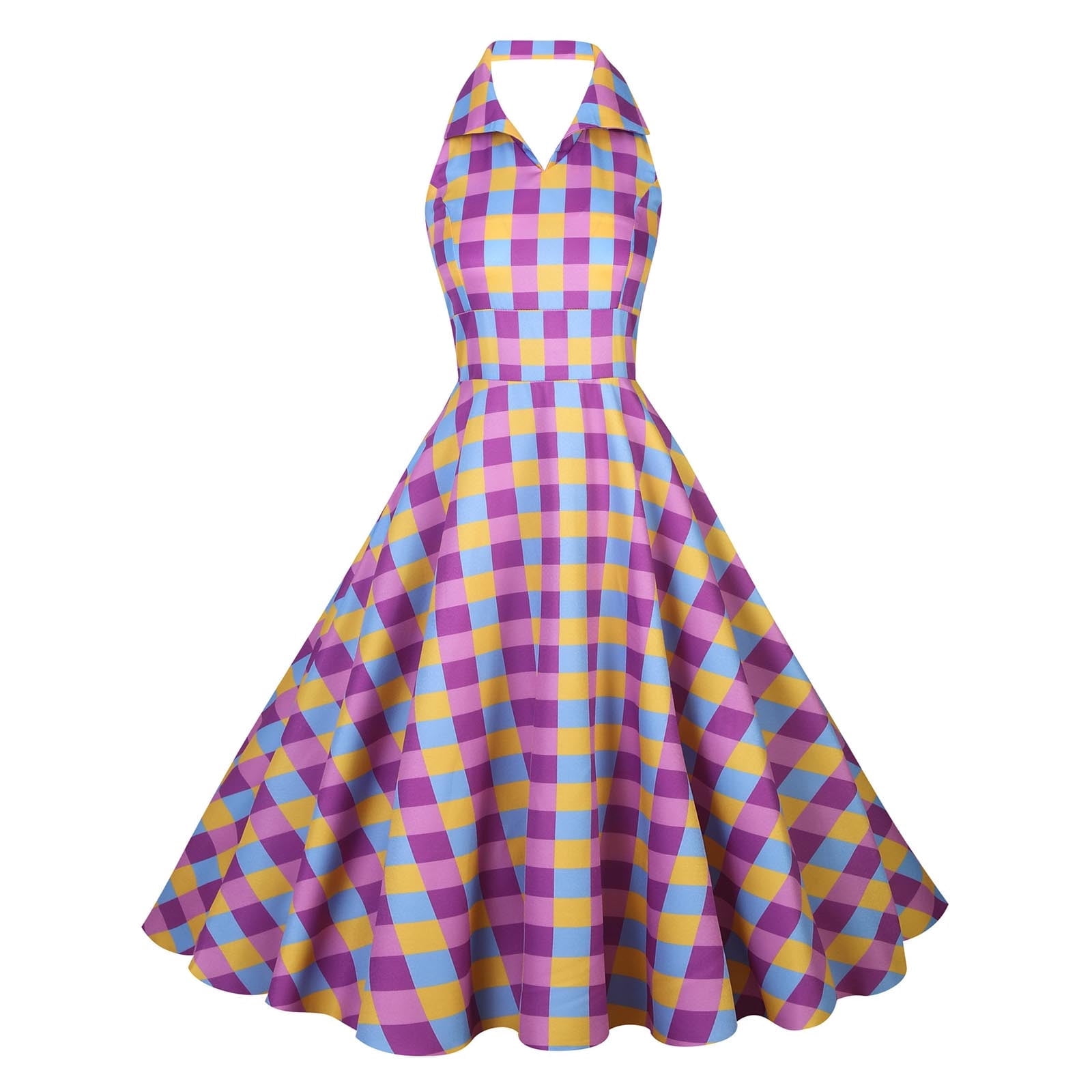 OSOLU Solid Color Women Elegant Retro Rockabilly Vintage Swing Dress ...
