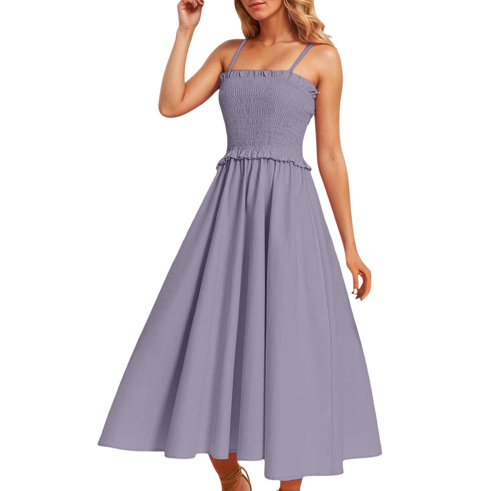 OSOLU Solid Color Women Elegant Style Spaghetti Long Skirt Classic ...