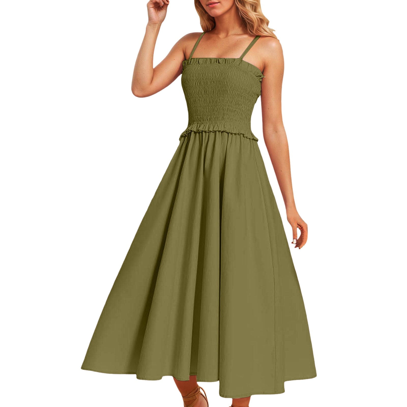 OSOLU Solid Color Women Elegant Style Spaghetti Long Skirt Cozy Skirts ...