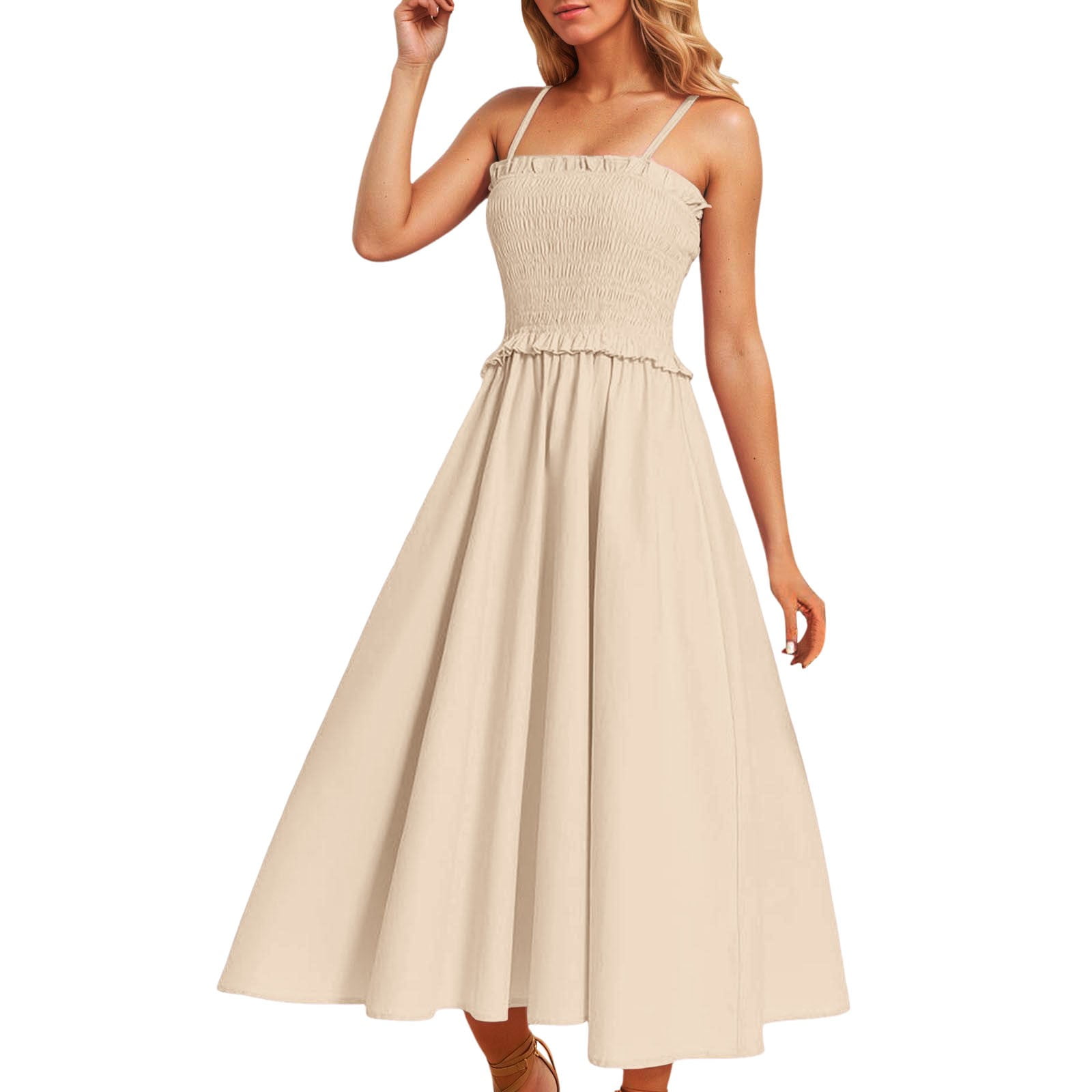 OSOLU Solid Color Women Elegant Style Spaghetti Long Skirt Relaxed Fit ...