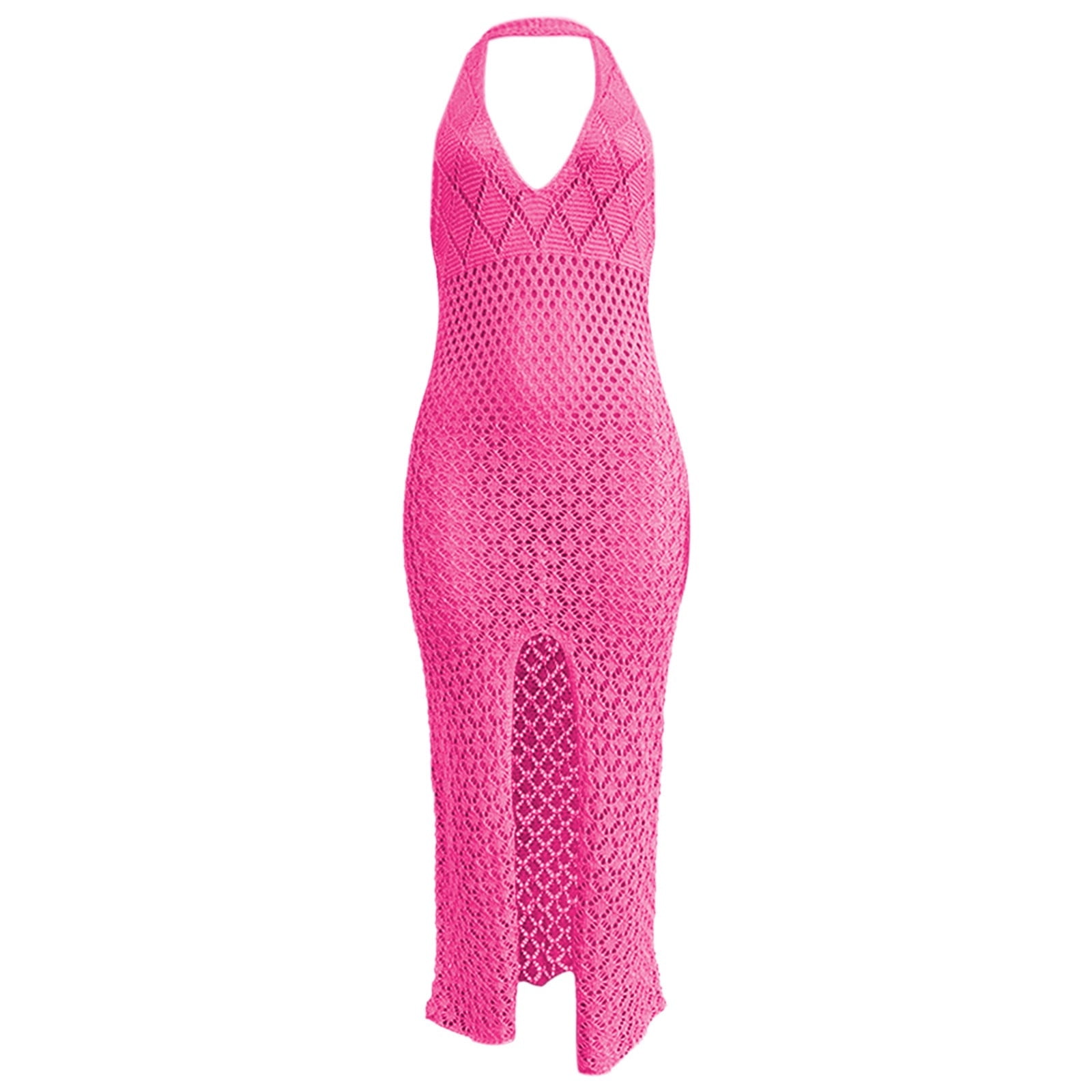 OSOLU Solid Color Women Hollowed Out Hanging Neck Dress Sexy Slim ...