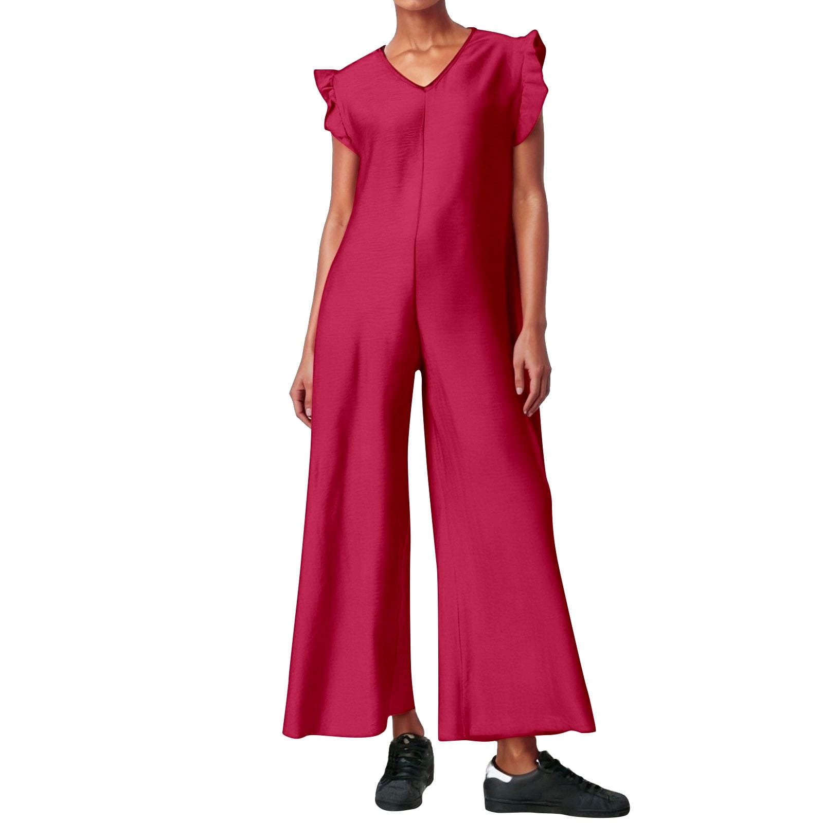OSOLU Solid Color Women Jumpsuit Sleeveless Jumpsuit Wide Leg Pants ...