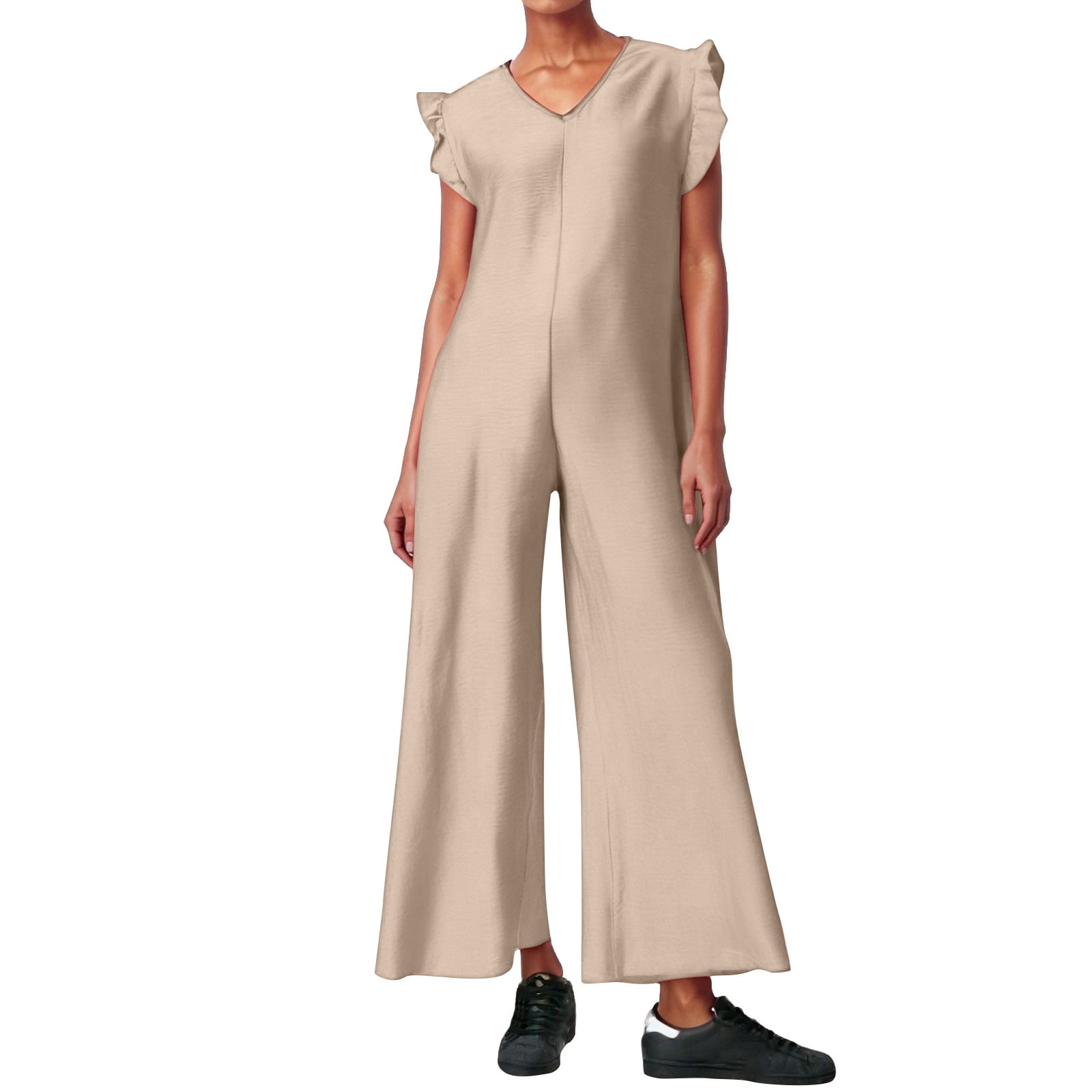 OSOLU Solid Color Women Jumpsuit Sleeveless Jumpsuit Wide Leg Pants ...