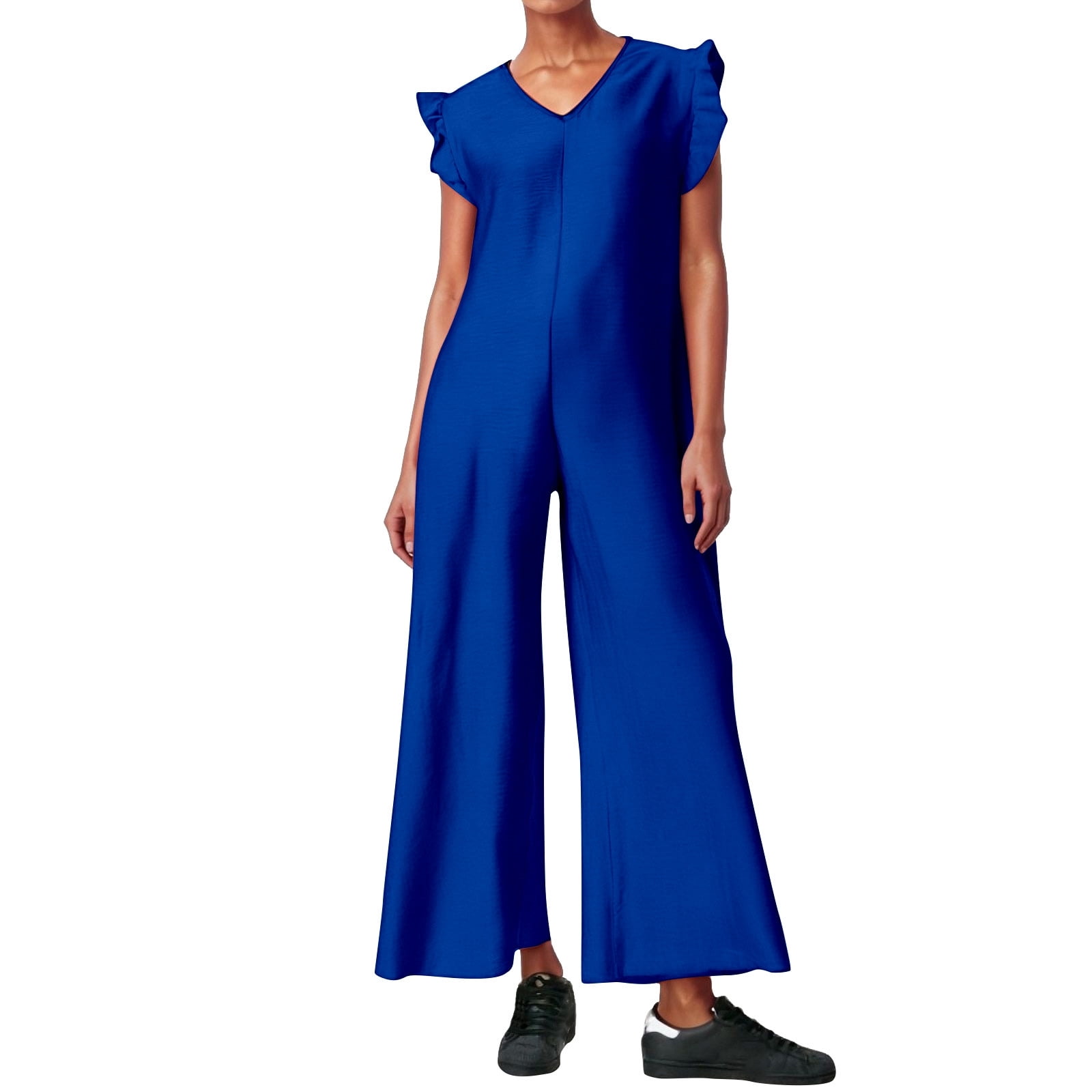 OSOLU Solid Color Women Jumpsuit Sleeveless Jumpsuit Wide Leg Pants ...