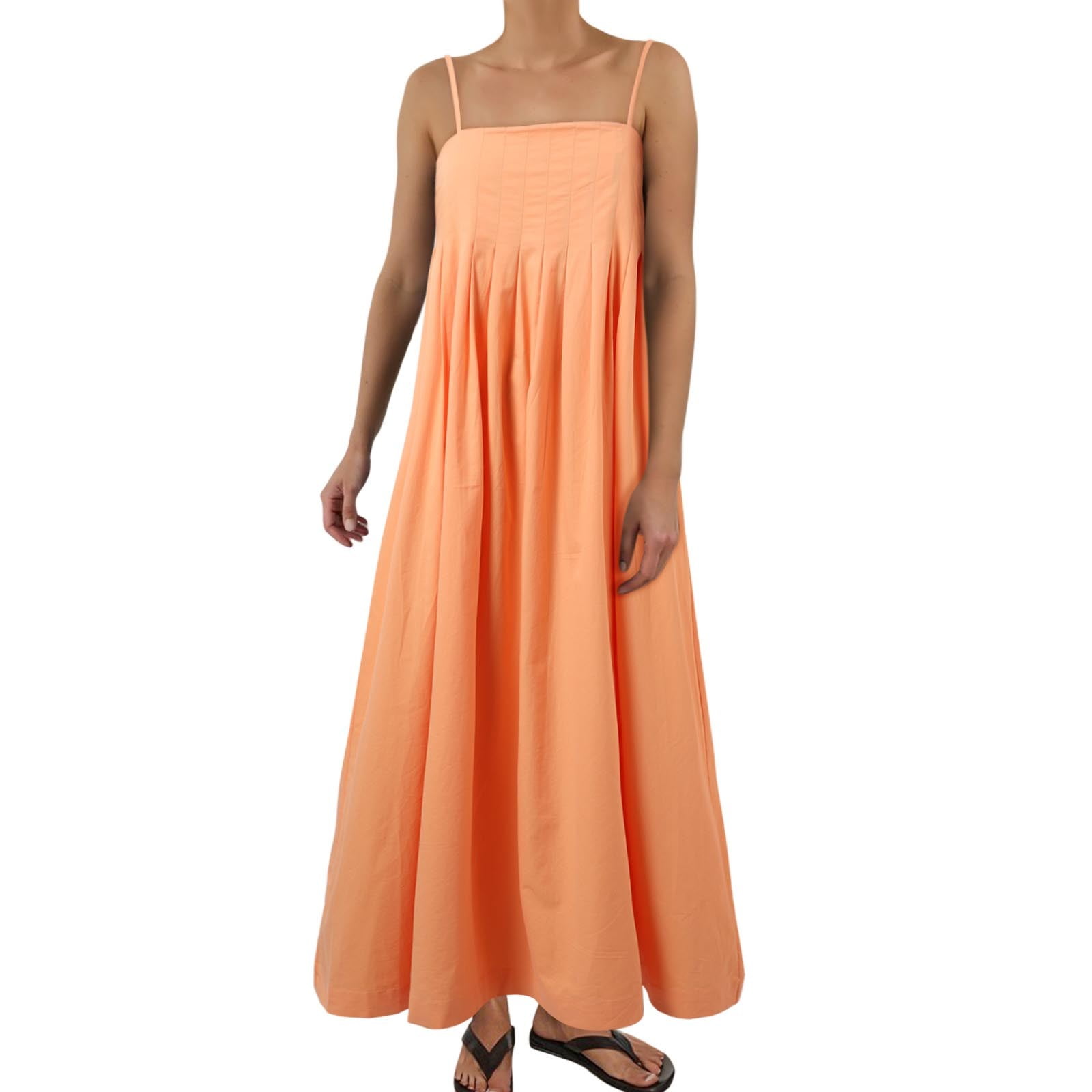 OSOLU Solid Color Women Maxi Dress Contrast Trim Spaghetti Straps ...
