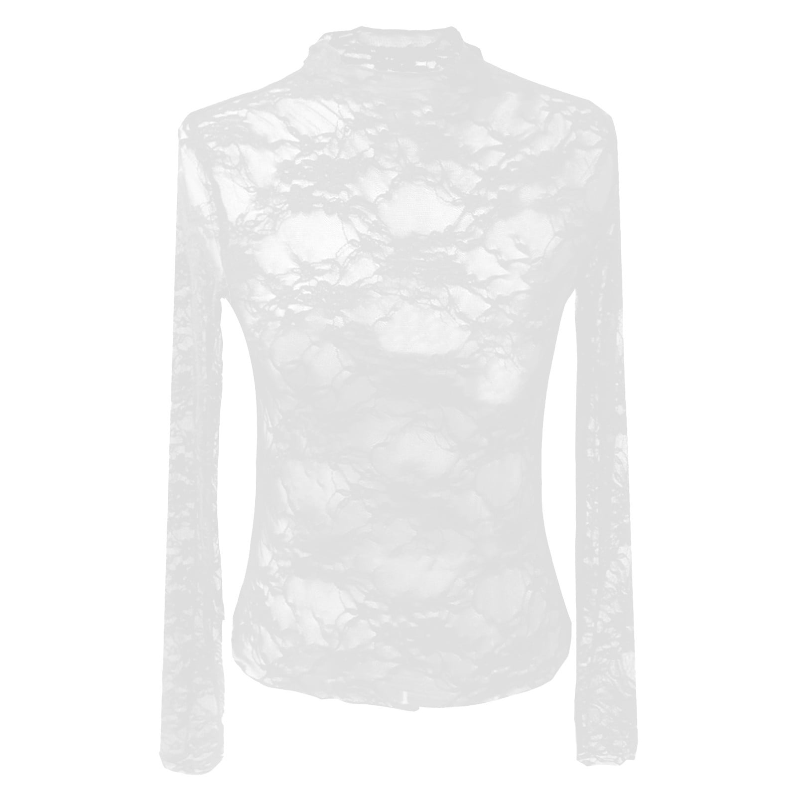 OSOLU Solid Color Women Mesh Tops Lace Long Sleeve Shirts O-Neck Slim ...