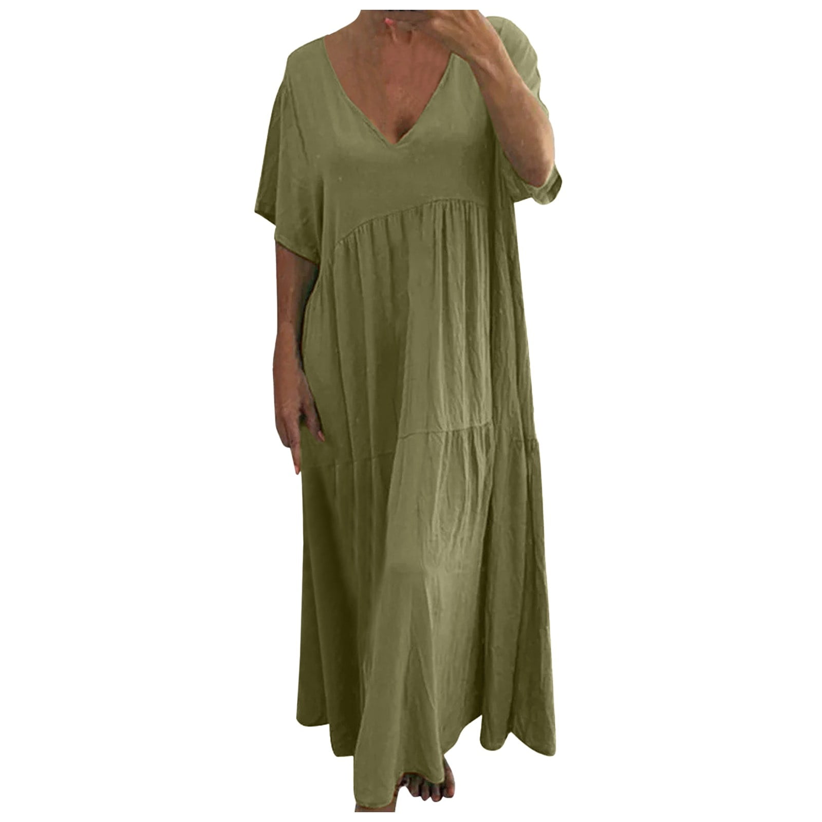 OSOLU Solid Color Women Oversized Baggy Cotton Maxi Dresses Summer ...
