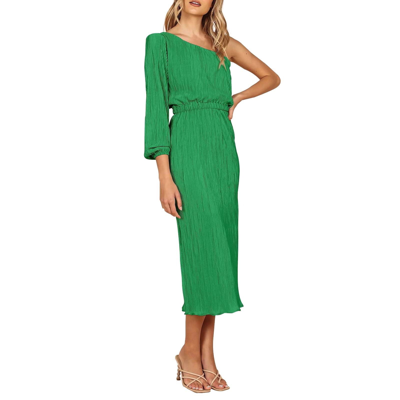 OSOLU Solid Color Women Sexy One Shoulder Split Waist Off Shoulder ...