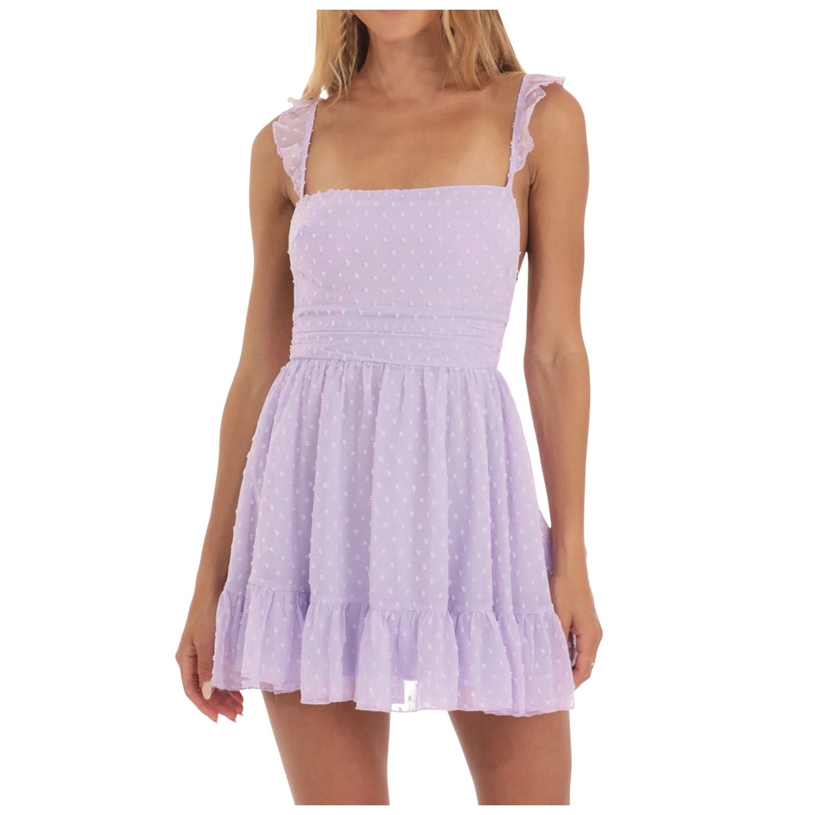 OSOLU Solid Color Women Spaghetti Strap Mini Dress Low Cut Sleeveeless ...