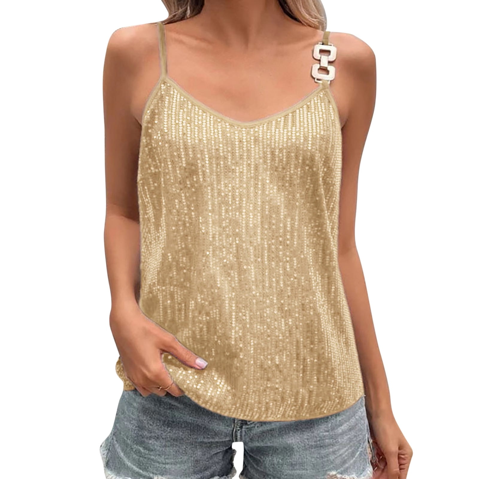 OSOLU Solid Color Women Sparkly Sequin Camisole Tops Stylish Layering ...