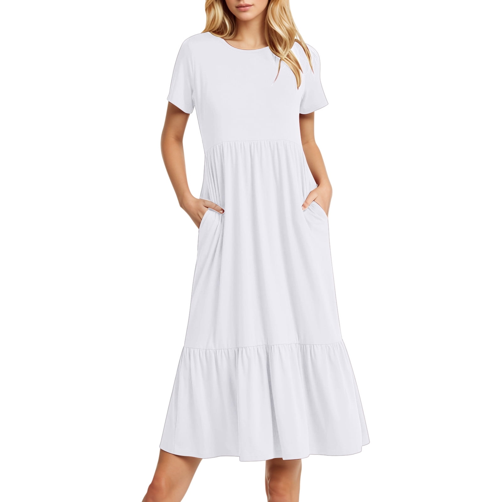OSOLU Solid Color Women Summer Casual Short Sleeve O-Neck Swaying ...