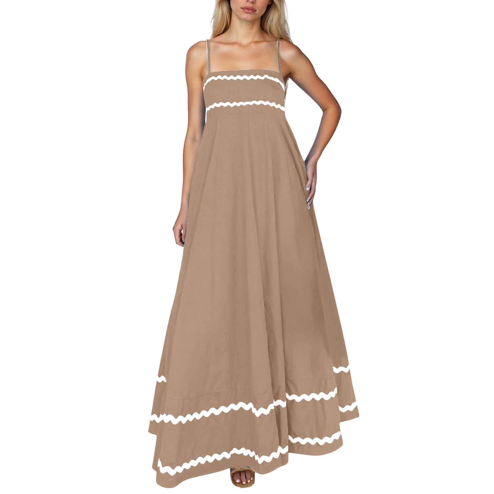 OSOLU Solid Color Women Summer Flowy Maxi Dress Casual Sleeveless ...