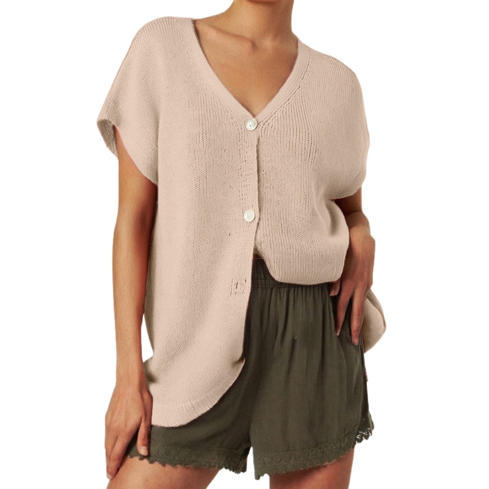 OSOLU Solid Color Women Summer Loose V-Neck Sleeveless Knitted Cardigan ...