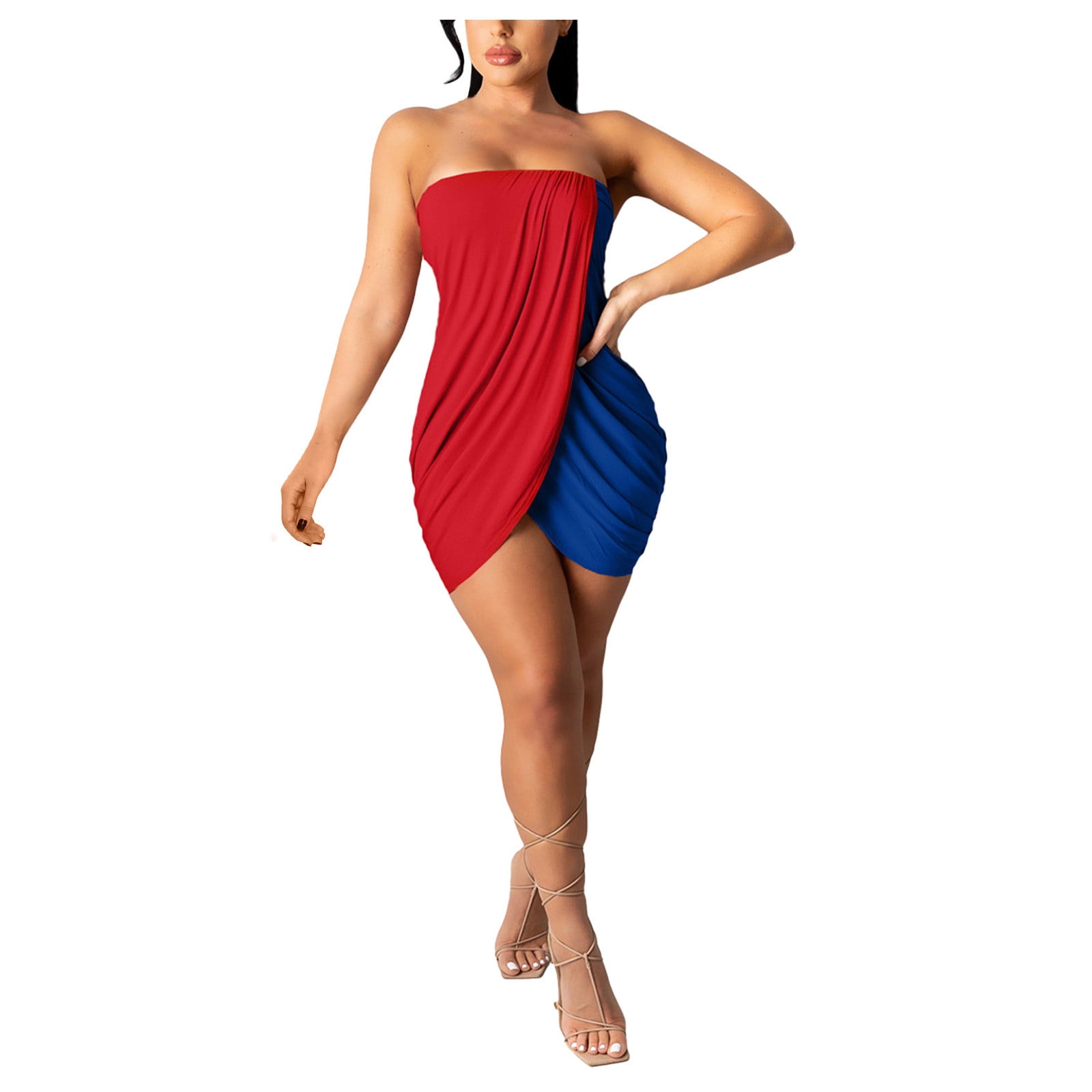 OSOLU Solid Color Women Summer One-word Wrapped Chest Sexy Wave Fold ...