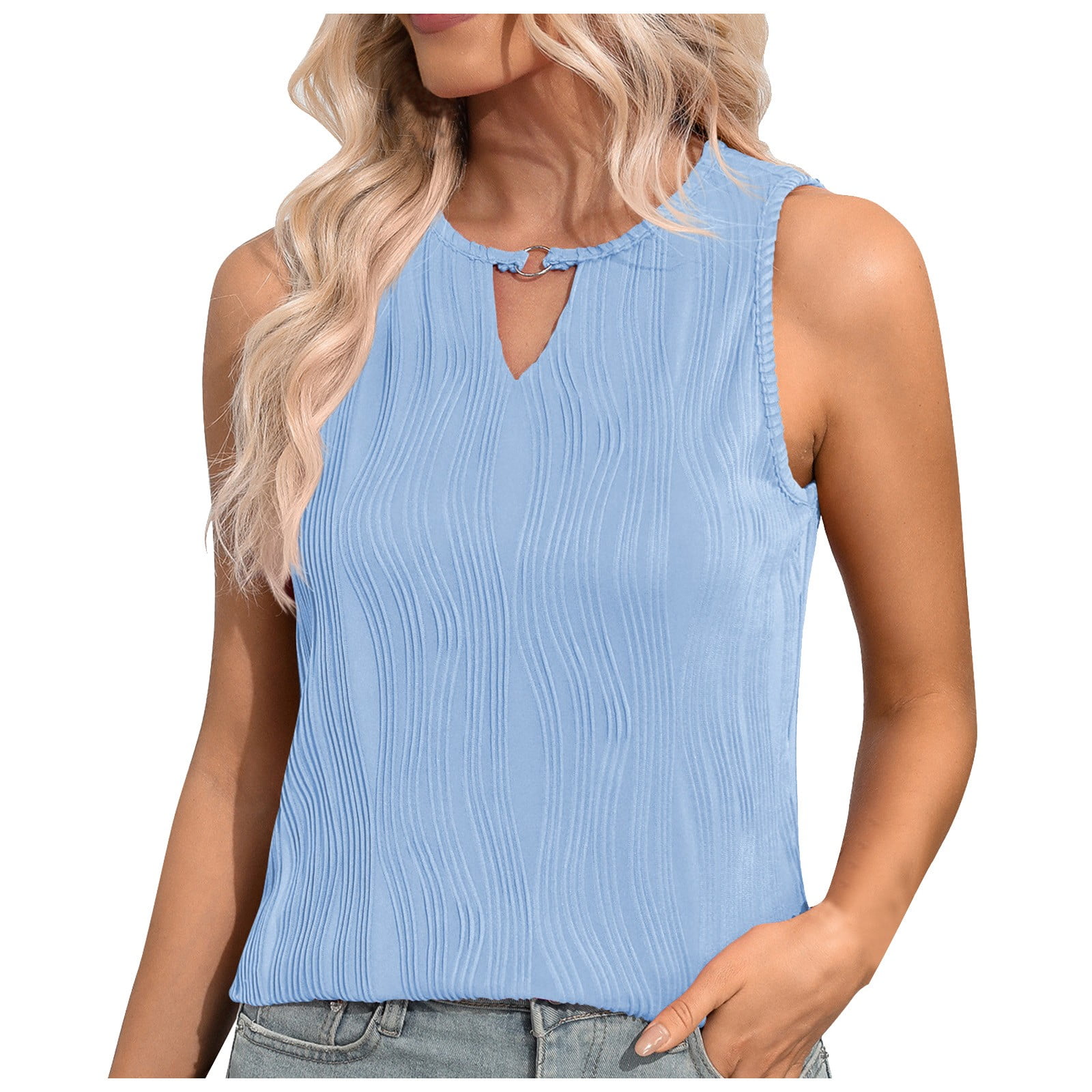 OSOLU Solid Color Women Vest 2025 Keyhole Sleeveless Summer Business ...