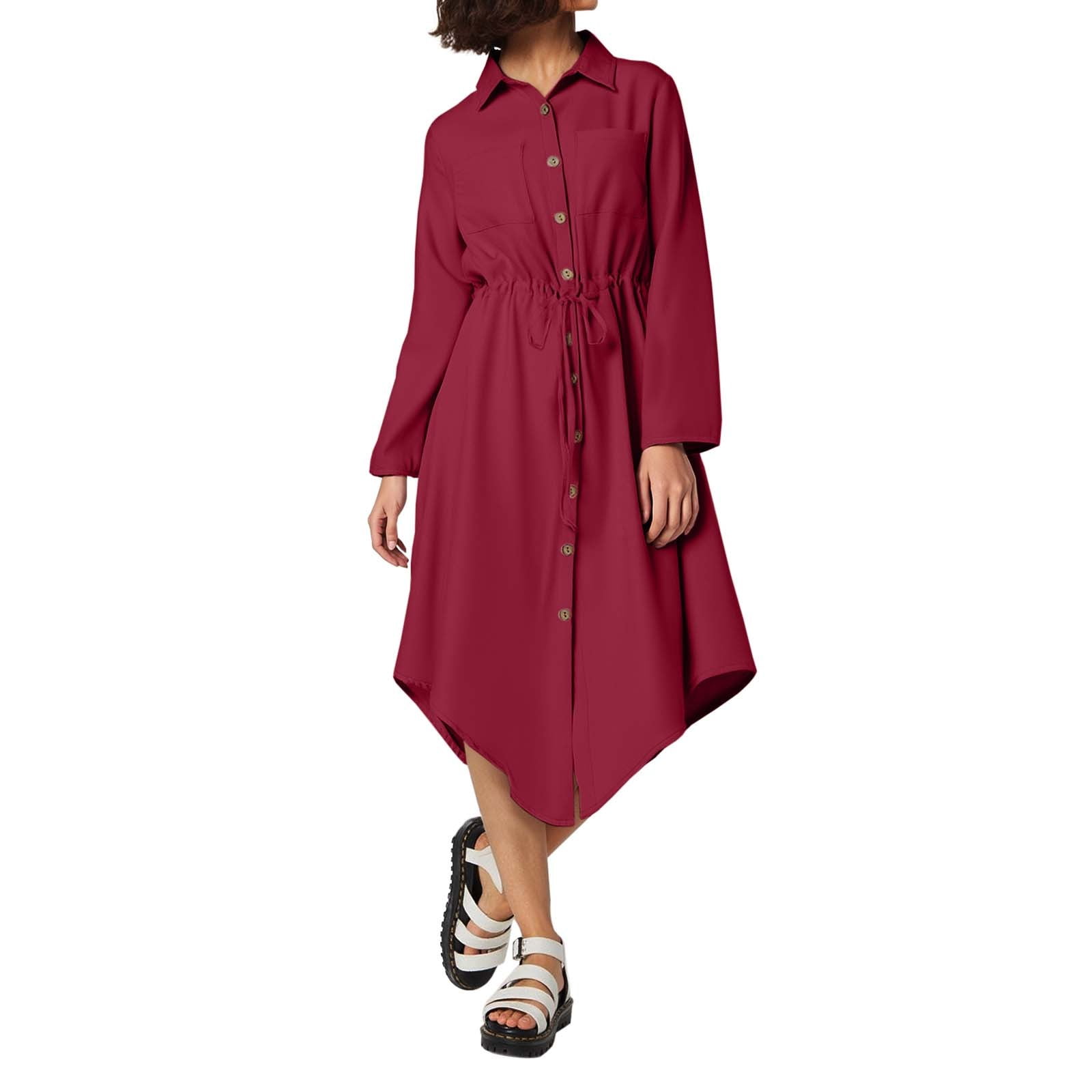 OSOLU Solid Color Women's solid color single lapel drawstring shirt ...