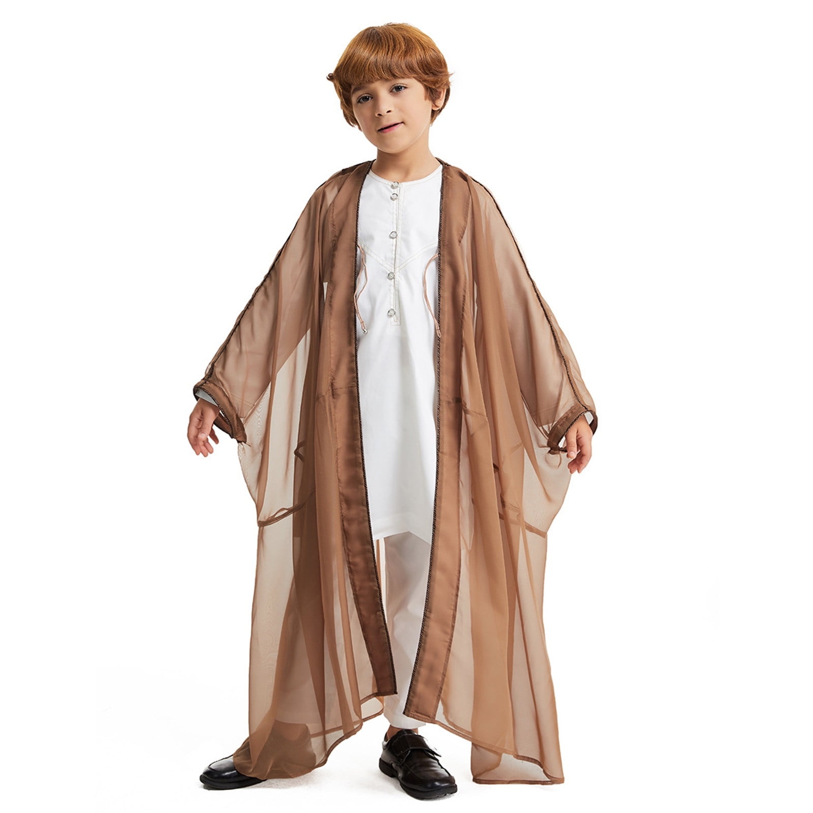 OSOLU Toddler Arabic Thobe Thobe Long Sleeve Kaftan Crew Robe National ...