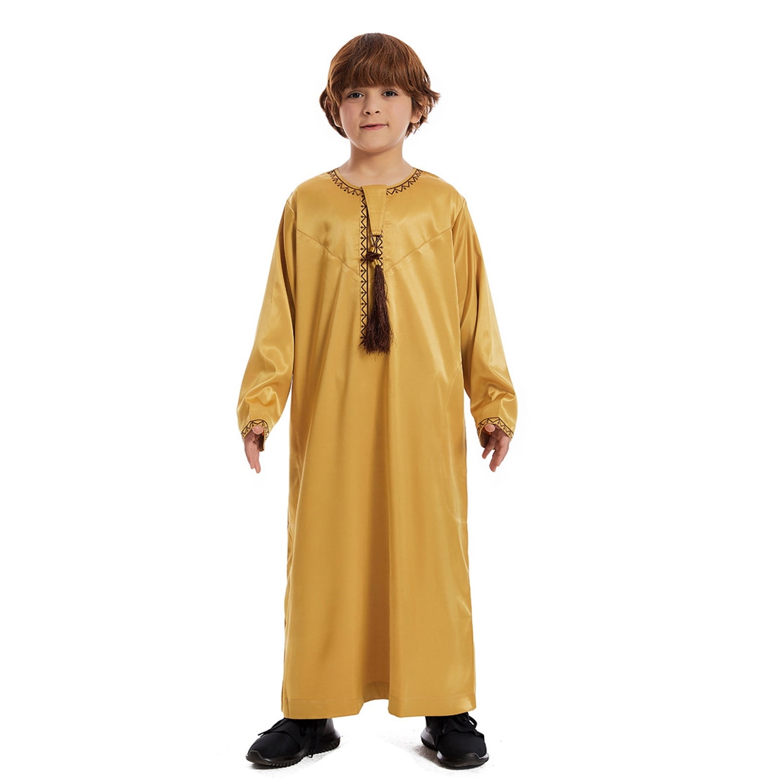 OSOLU Toddler Arabic Thobe Thobe Long Sleeve Kaftan Crew Robe National ...