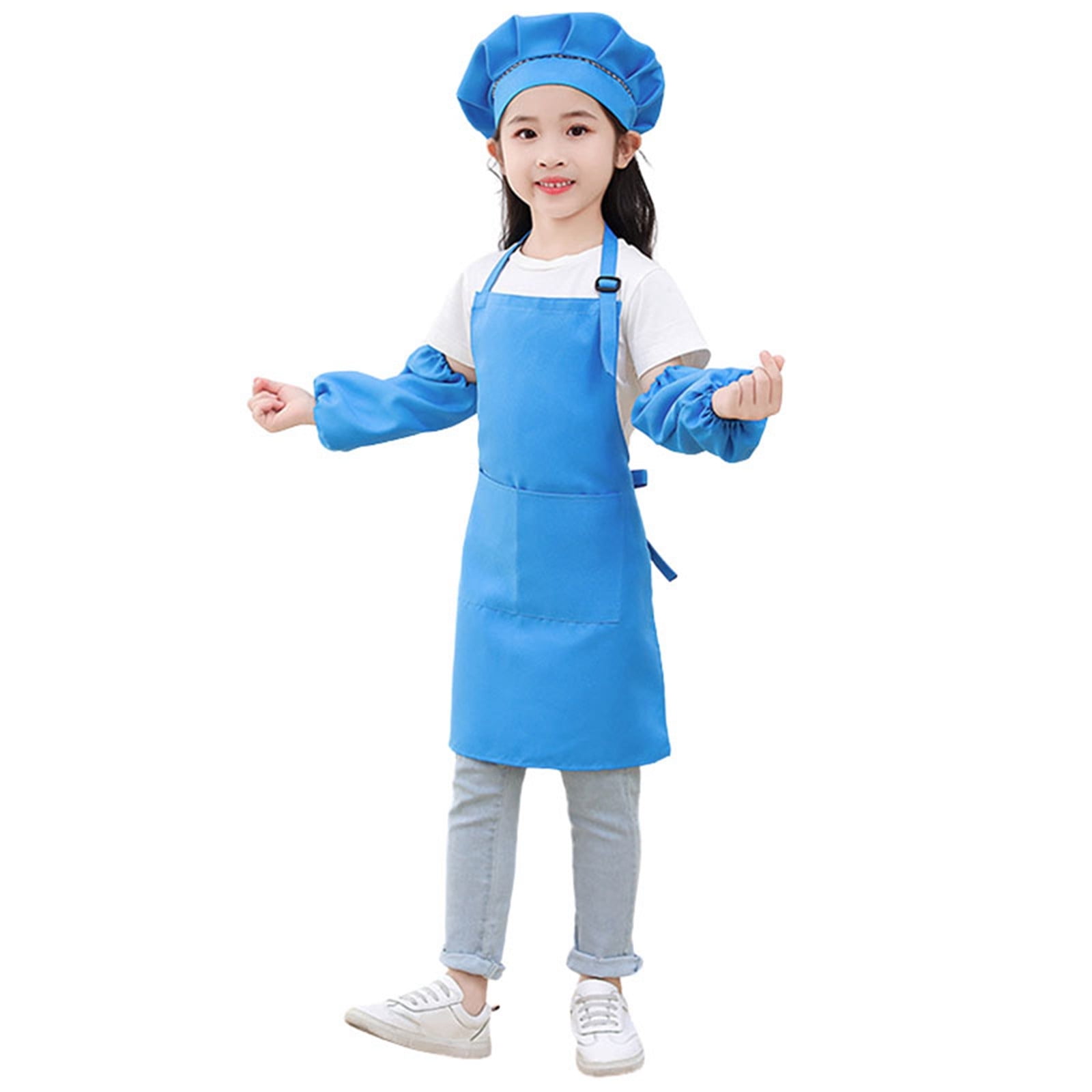 OSOLU Toddler Kid Art Smock Solid Color Apron Sleeve And Hat Three ...
