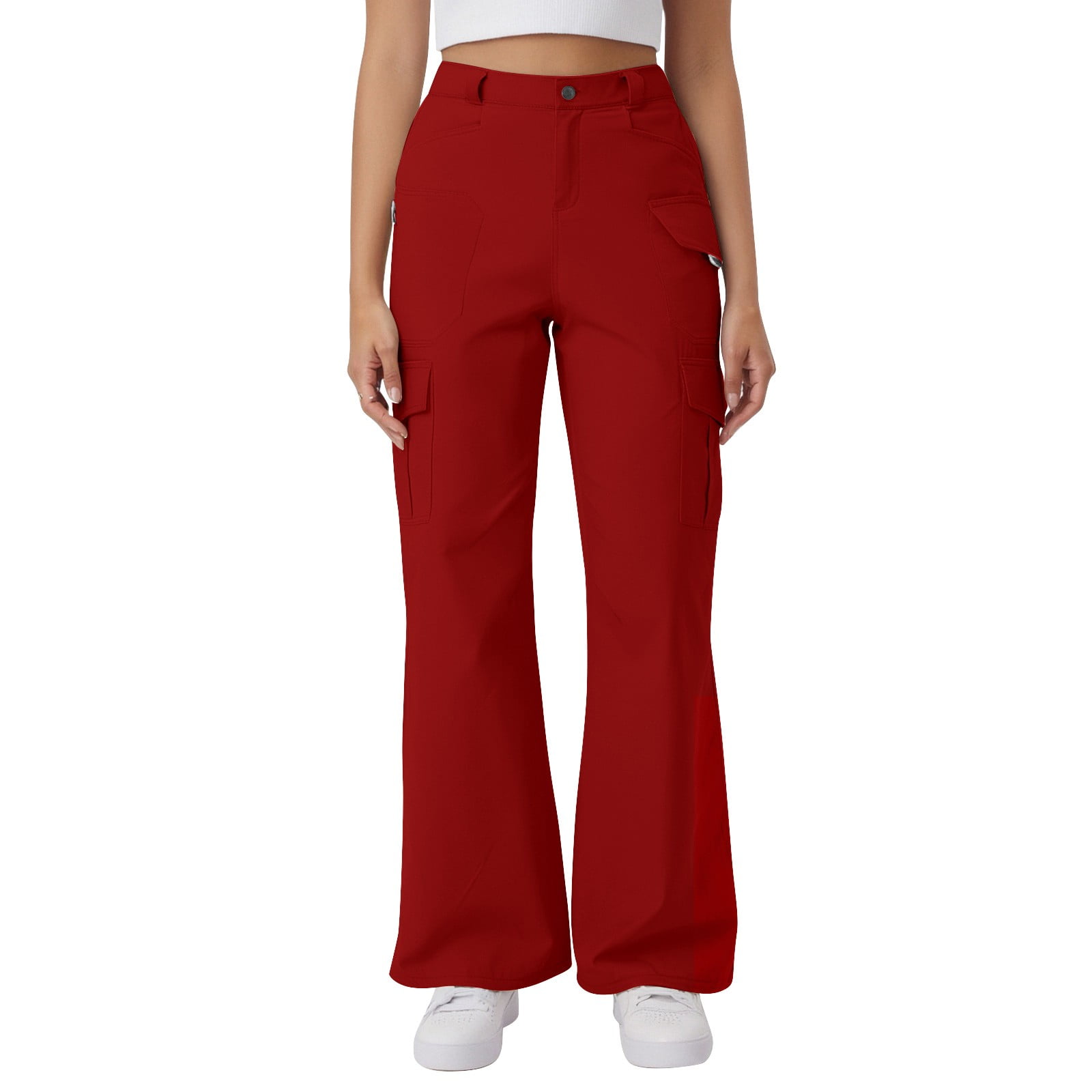 OSOLU Women Casual Cargo Pants Loose Fit Elastic Waist Comfortable Solid Color Trousers For ...