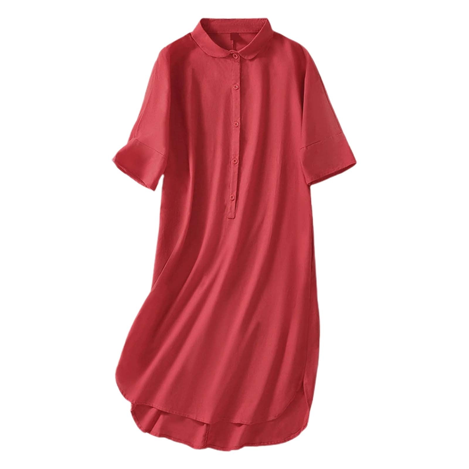 OSOLU Women Casual Summer Dress Collar Long Sleeveless Button Down ...