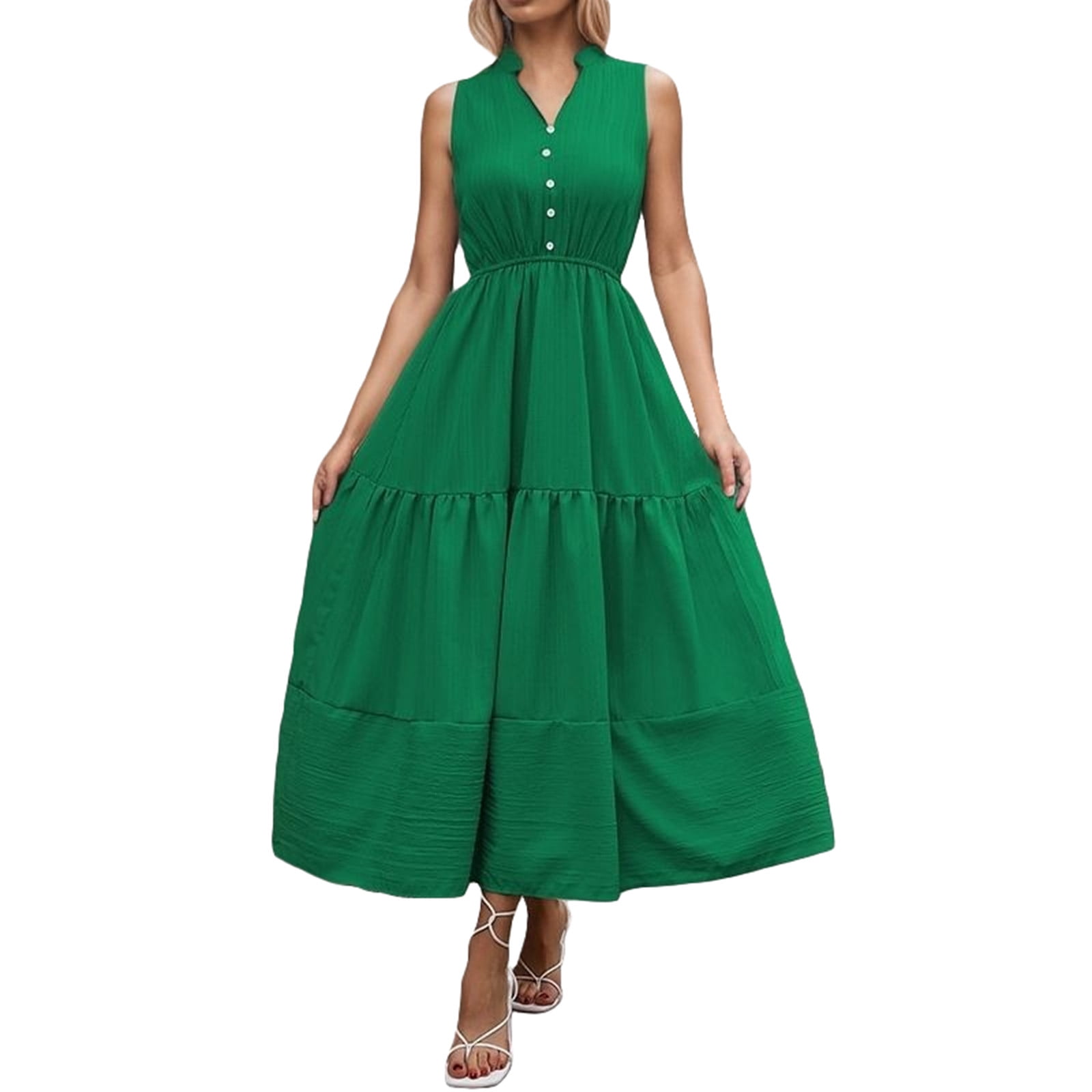 OSOLU Women Casual V-Neck Sleeveless Dress Basic Solid Color Everyday ...